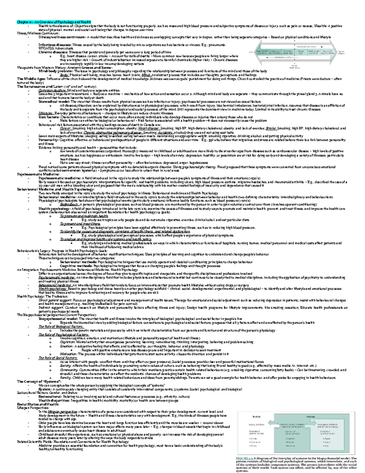 Cheat Sheet - Chapter #1: An Overview of Psychology and Health - Health ...