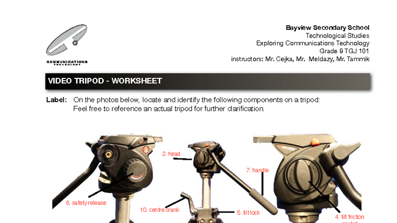 TGJ 101 Tripod Components Identification Worksheet - Studocu