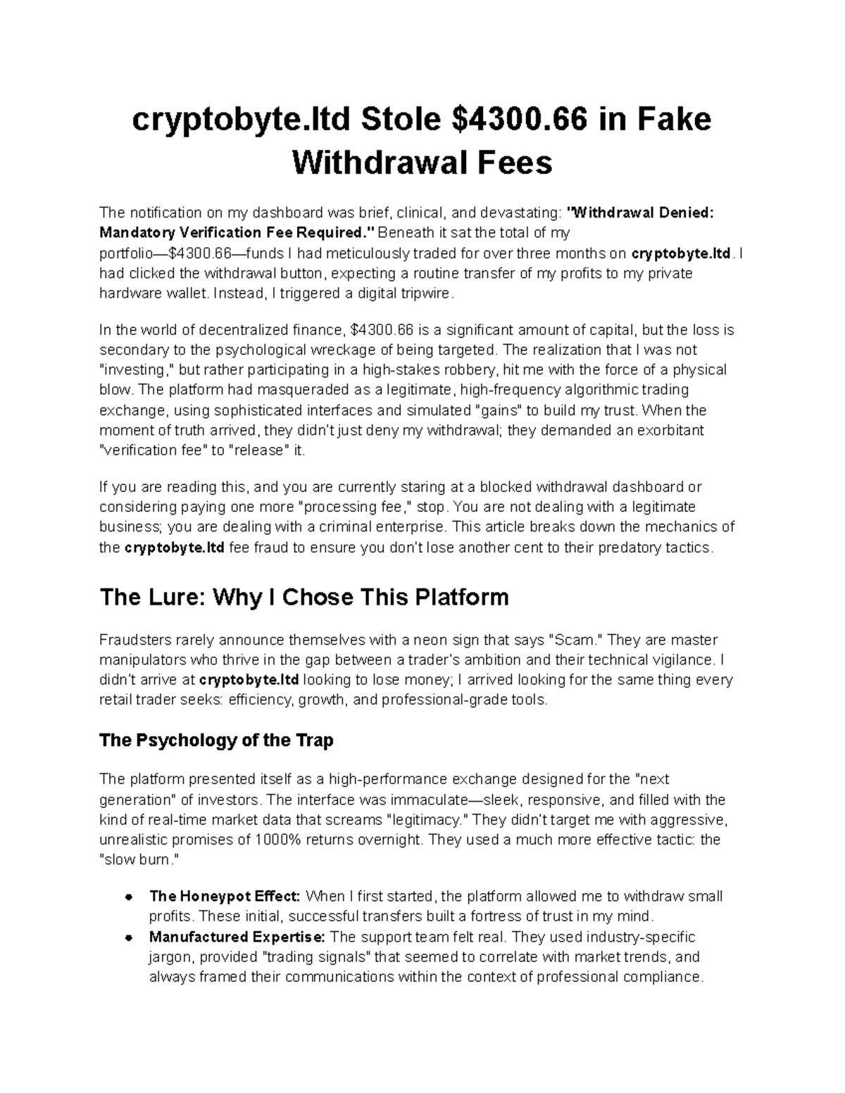 Cryptobyte.ltd: Exposing the $4300.66 Withdrawal Fee Scam - Studocu