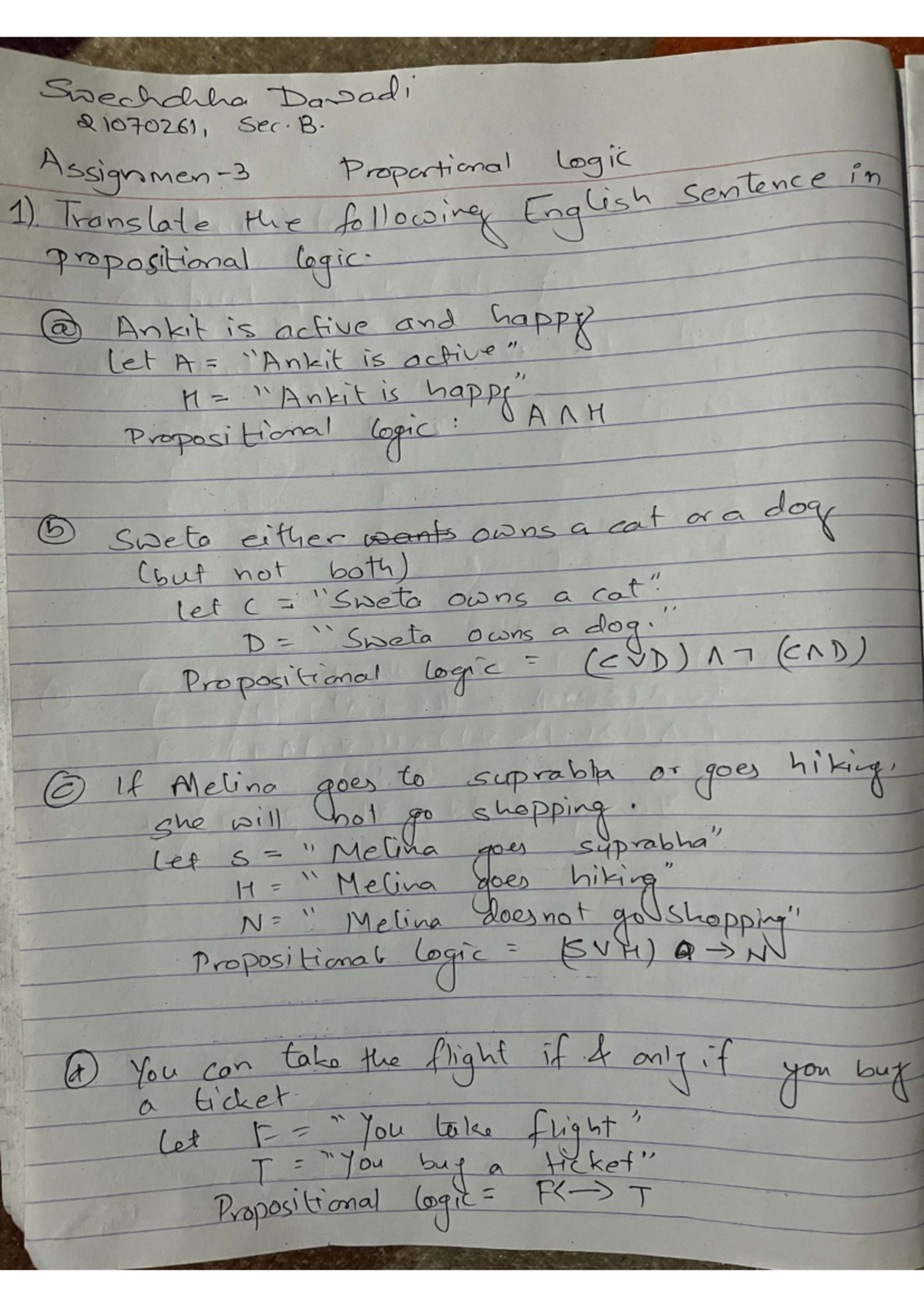 Artificial Intelligence Assignments: Propositional Logic & Predicate ...