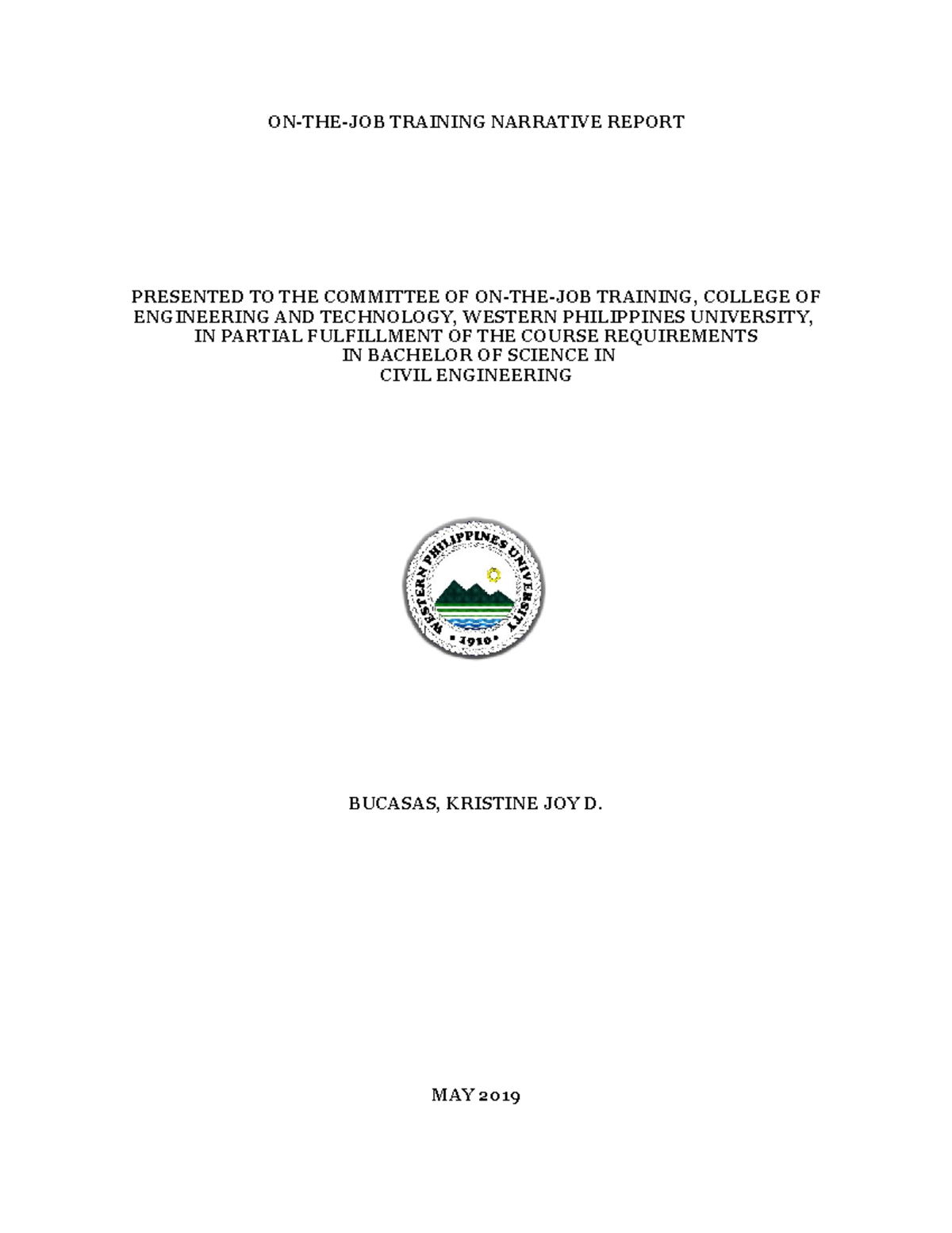 On-the-Job Training Narrative Report for BSCE Program Completion - Studocu