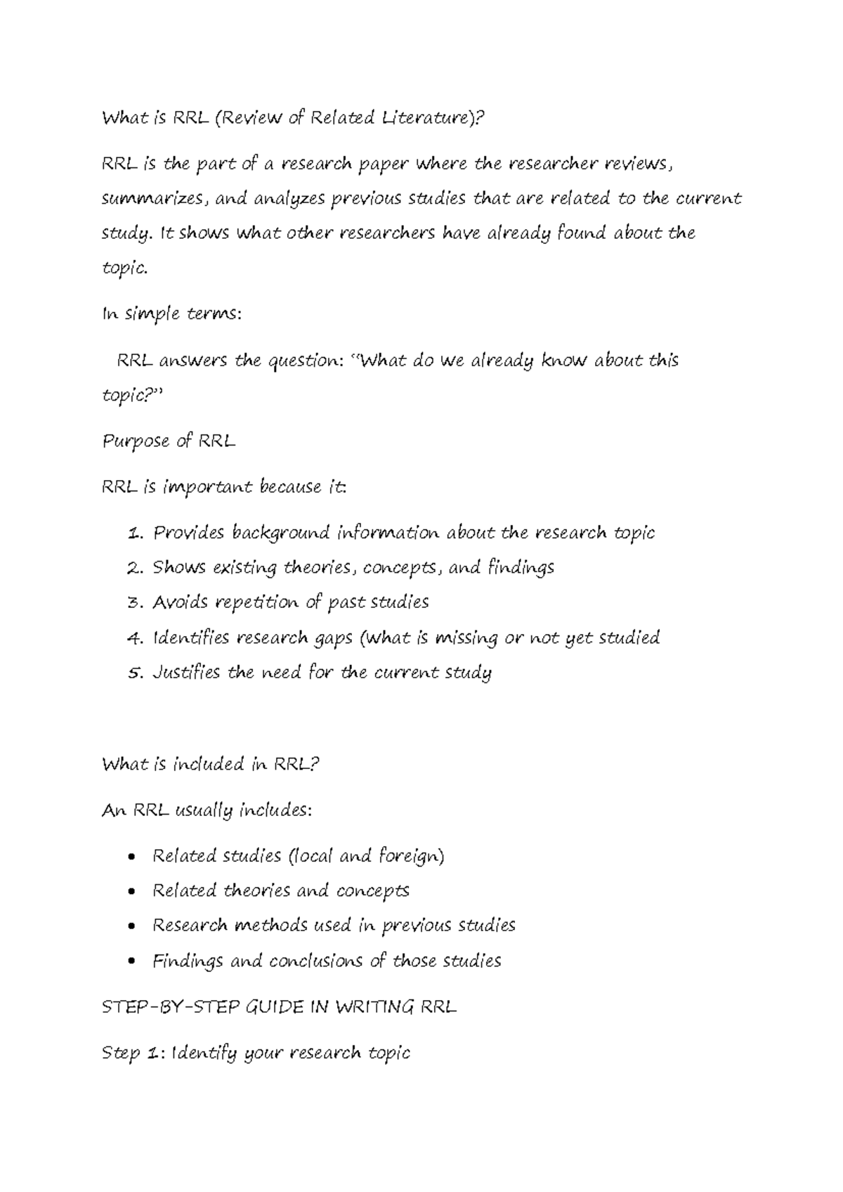 RRL-STEP Guide: Writing a Review of Related Literature - Studocu