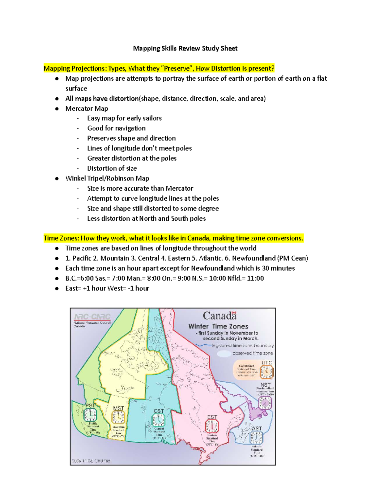 Mapping skills review: Understanding map projections and time zones ...