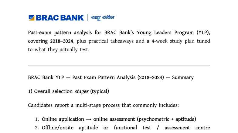 Brac Bank YLP Online Assessment: Exam Pattern Analysis & Study Plan ...
