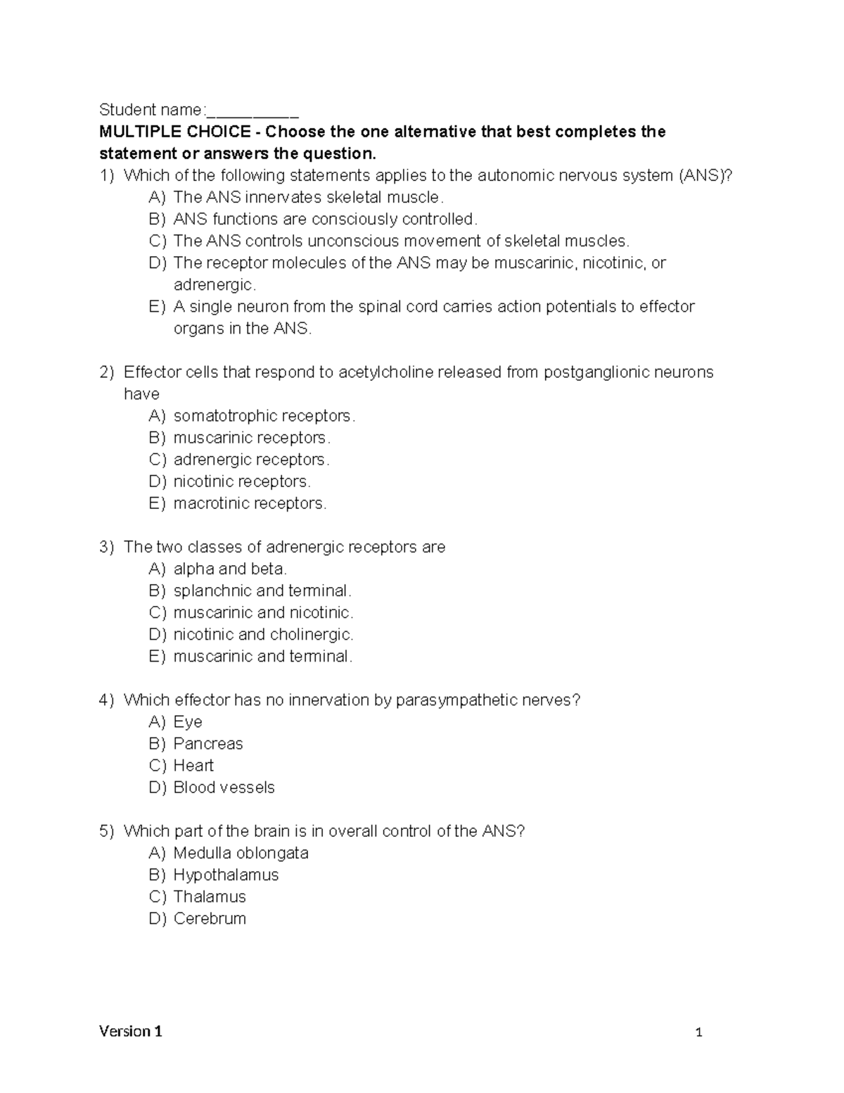 A&P 1 Practice Exam 5 - Spring 2025 Multiple Choice Questions - Studocu