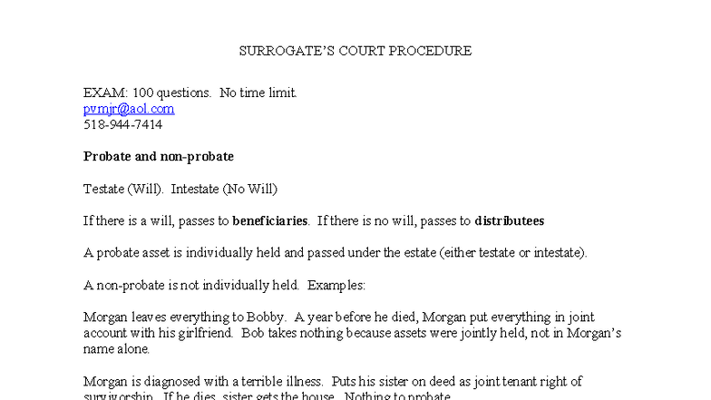 COURT PROCEDURE EXAM: 100 Questions on Probate & Testate Issues - Studocu
