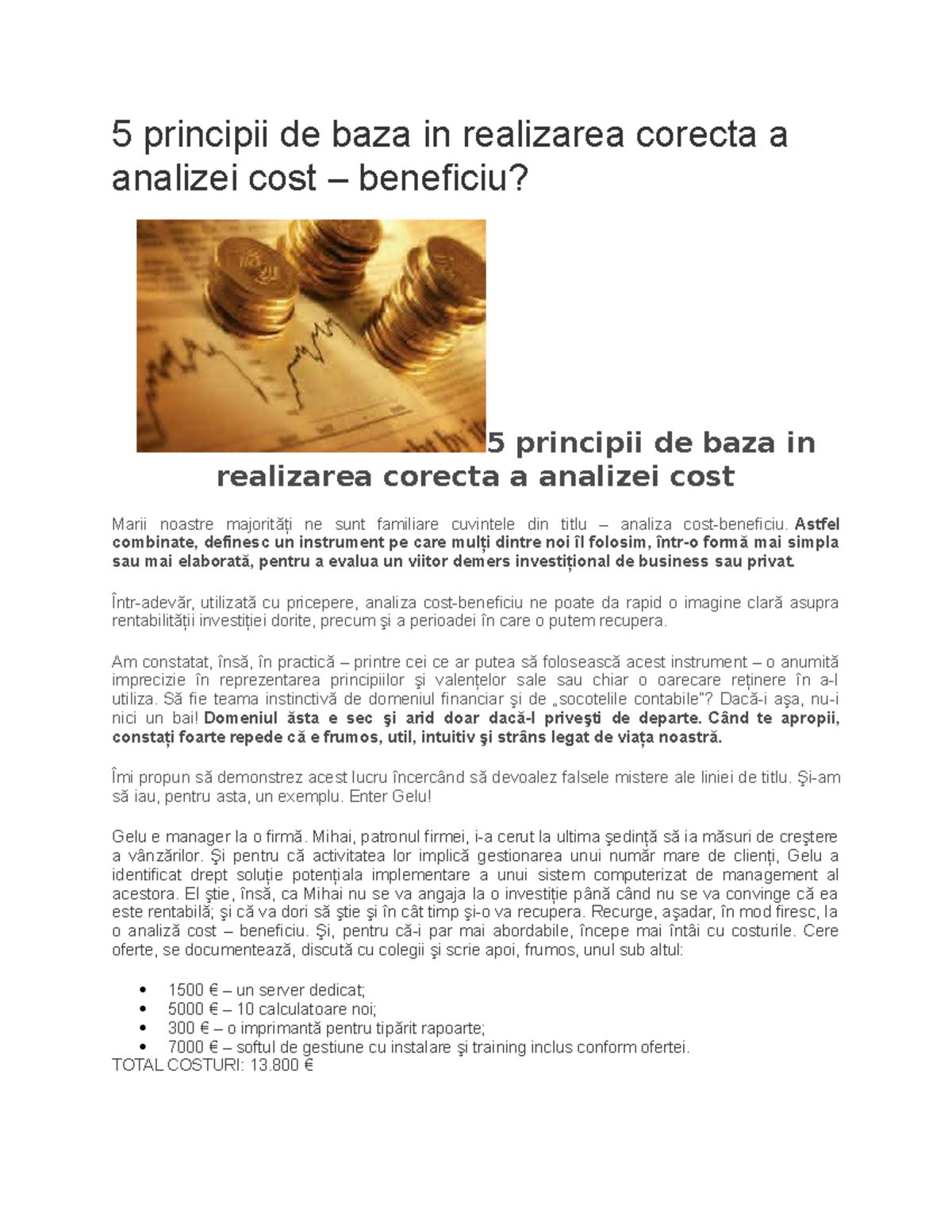 5 principii de baza in realizarea corecta a analizei cost - Astfel ...