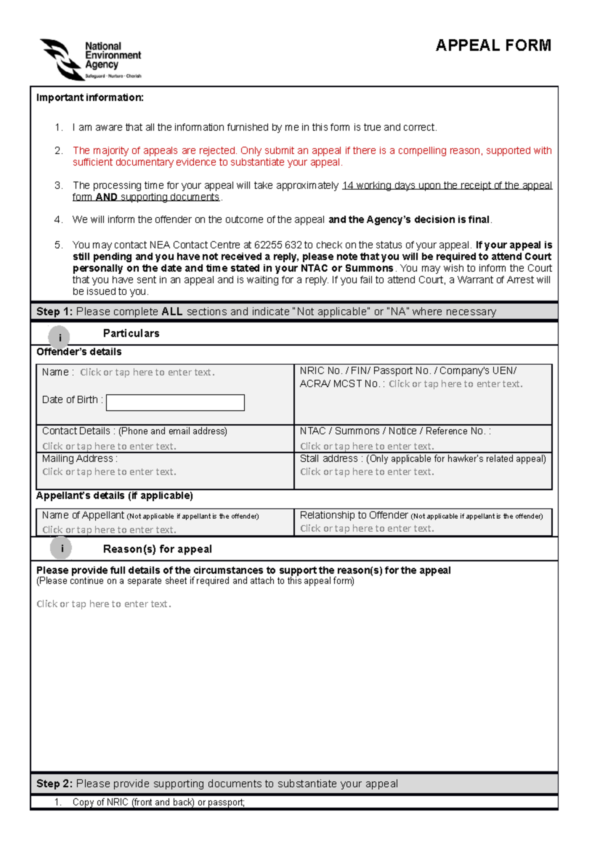 NEA Appeal Form - Instructions and Supporting Documents Guide - Studocu
