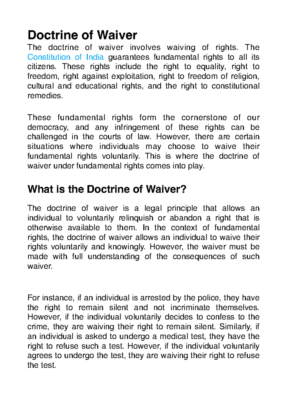 Waiver - "amity university" - Doctrine of Waiver The doctrine of waiver ...