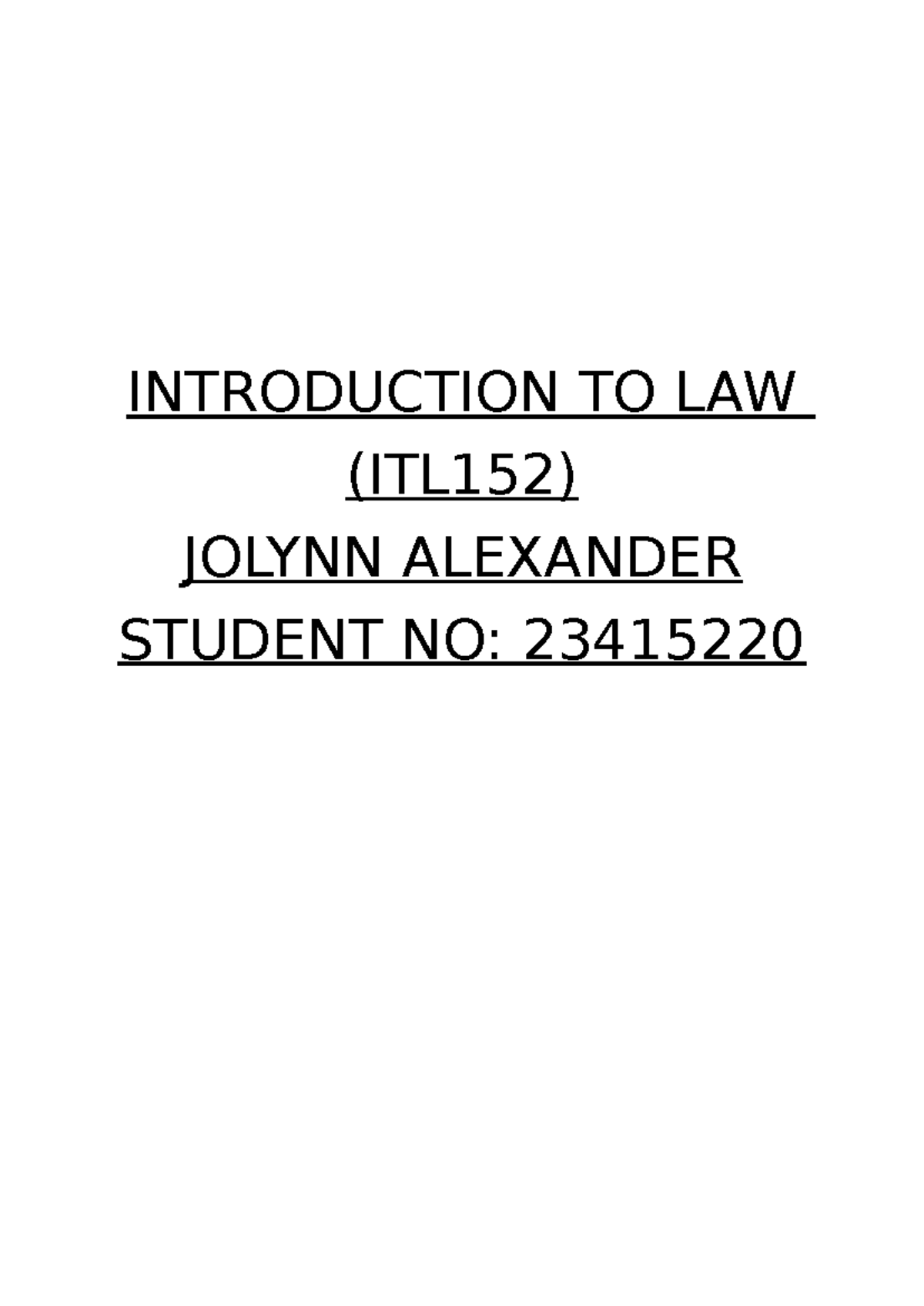 Introduction to Law (ITL152) - Assignment Overview and Key Principles ...
