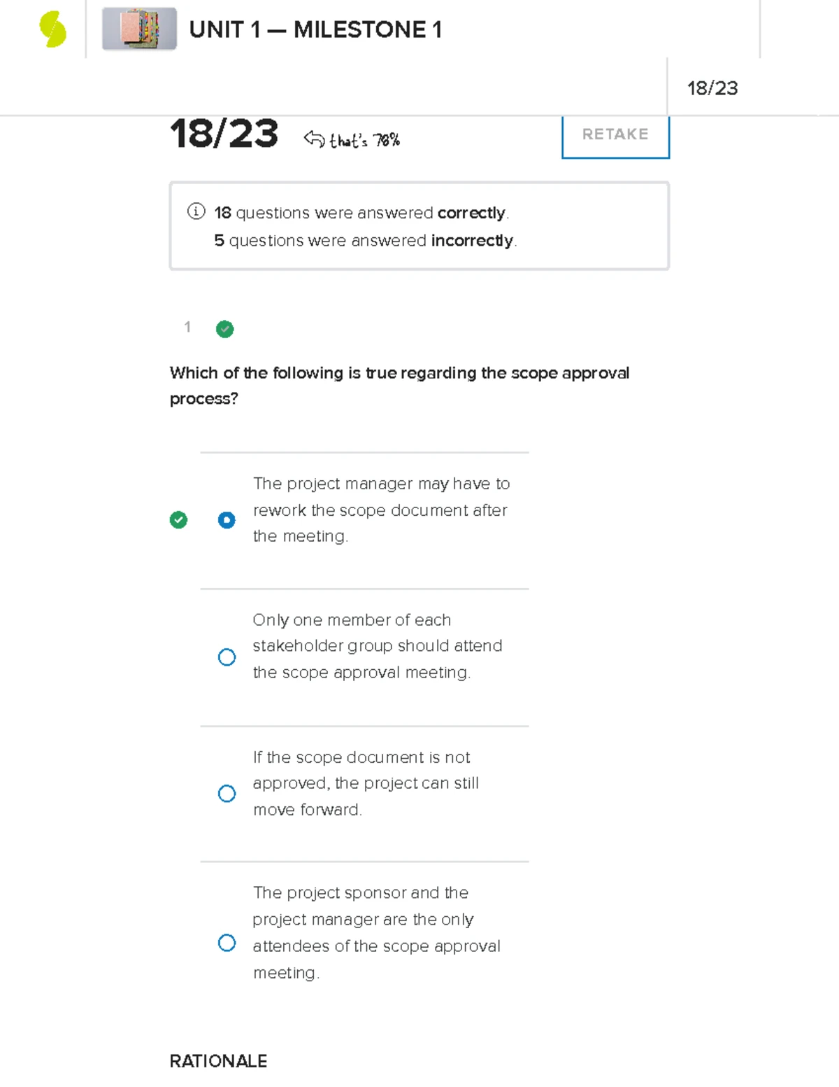 Project Management - Unit 4 Review Questions for Milestone 4 - Studocu