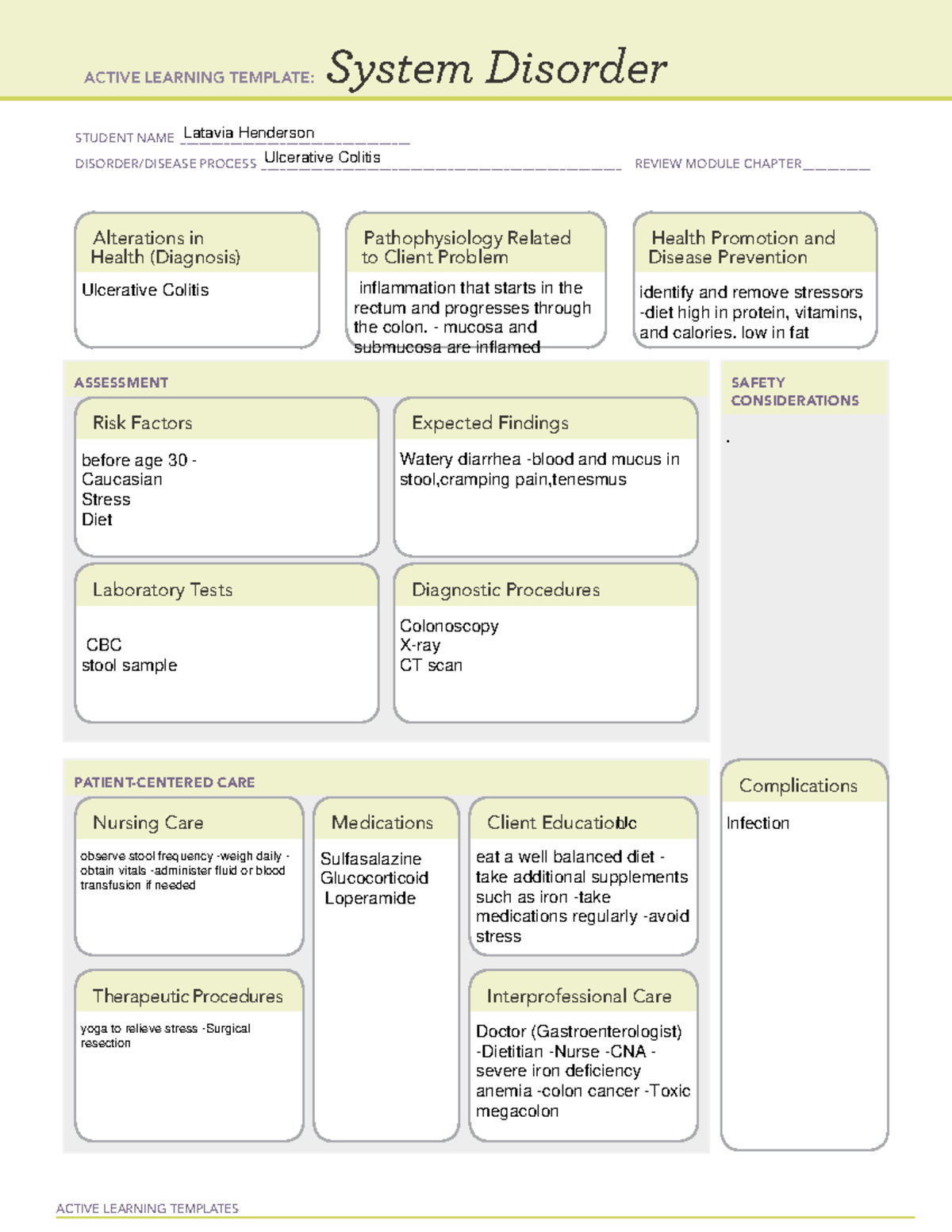 ATI Active Learning Template: Ulcerative Colitis Disorder Analysis ...