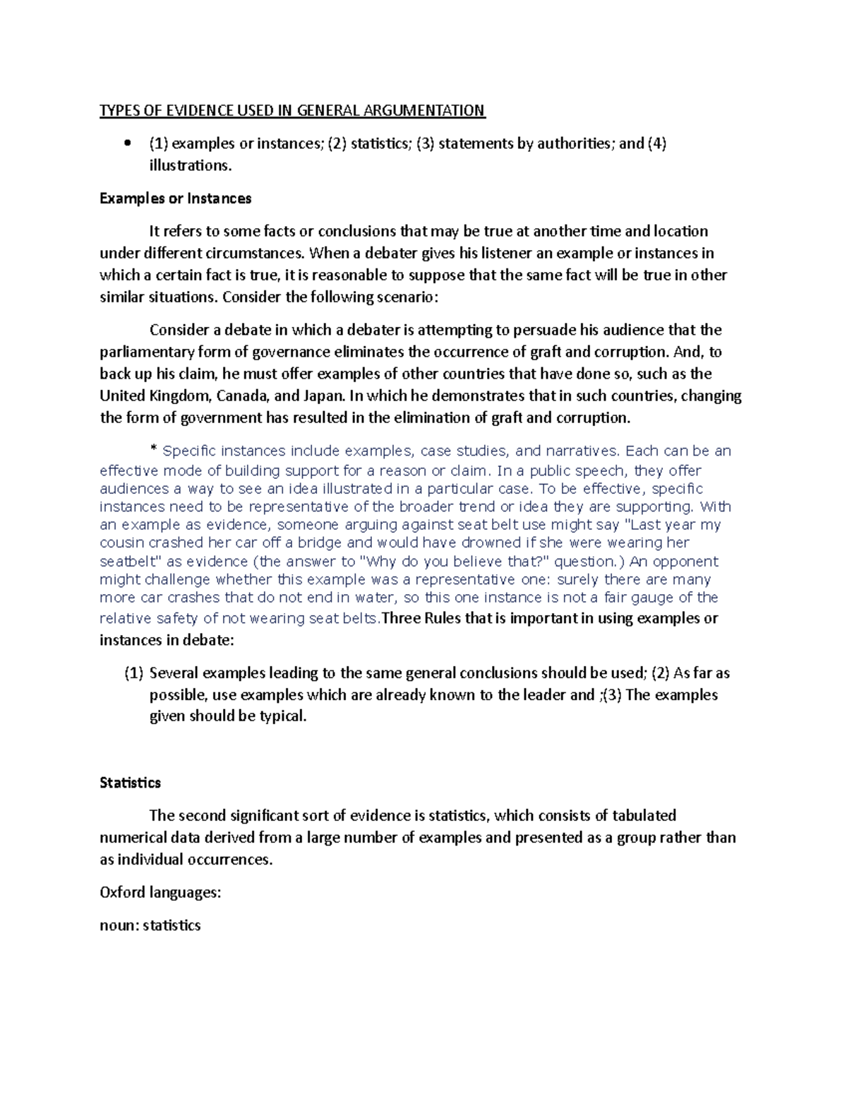 Types OF Evidence USED IN General Argumentation - TYPES OF EVIDENCE ...