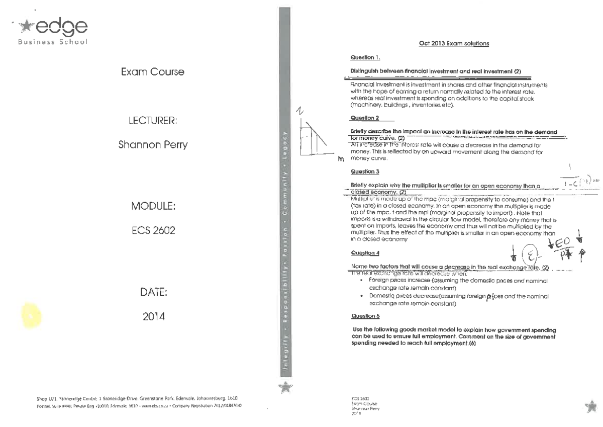 ECS2602 Past Paper Solutions: Comprehensive Guide - Studocu