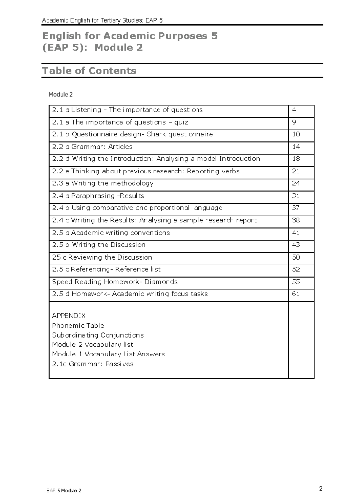 EAP 5 Module 2: Importance of Questions in Academic English - Studocu