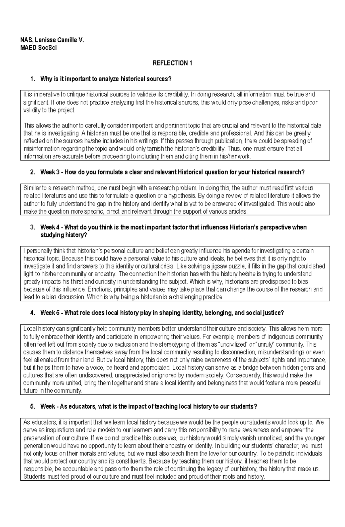 NAS, LCV. Reflection 1 - Analyzing Historical Sources & Impact on ...