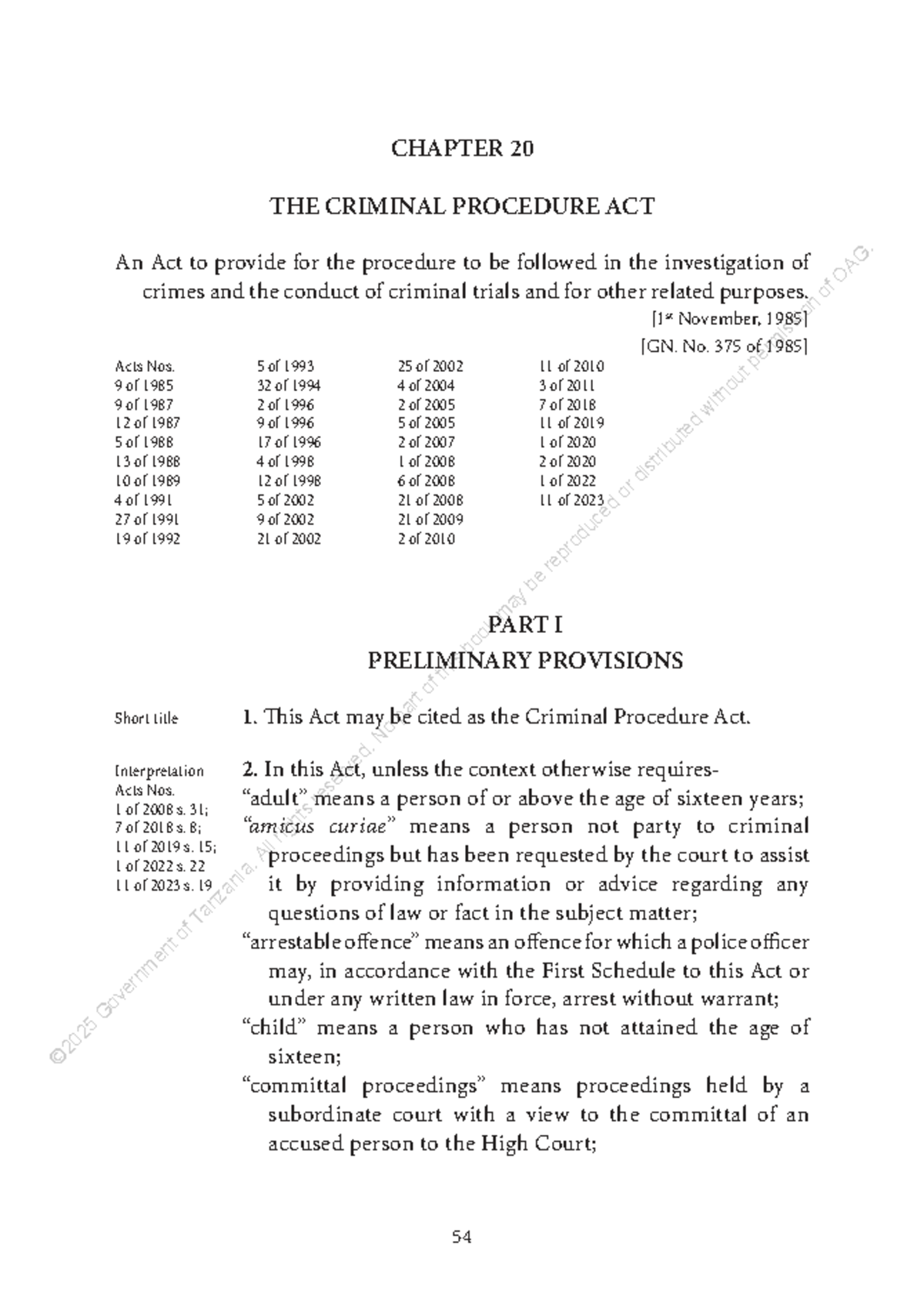 Cap. 20 Criminal Procedure Act Overview - R.E 2023 - Studocu