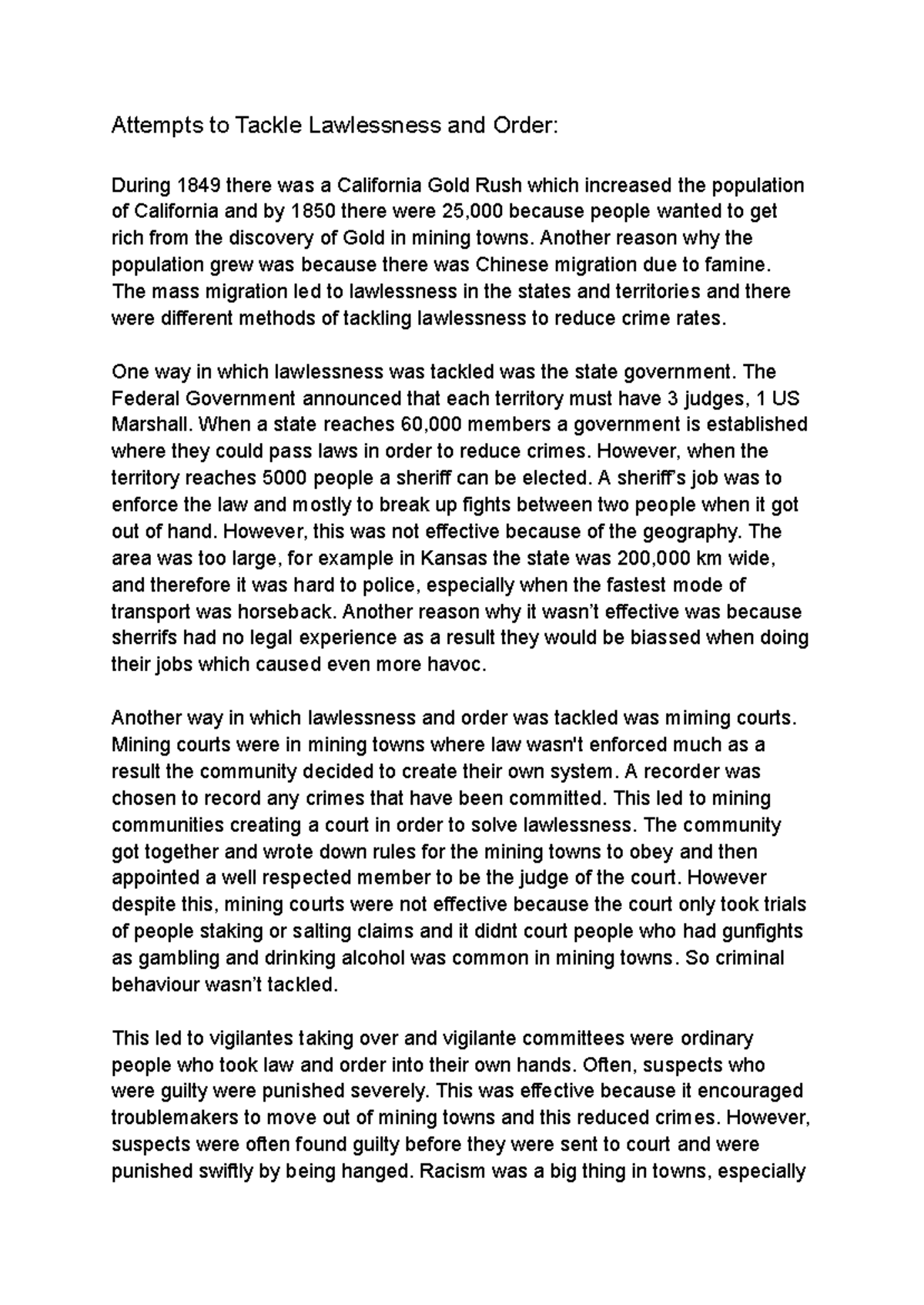 Tackling Lawlessness and Order: California Gold Rush Era Insights - Studocu