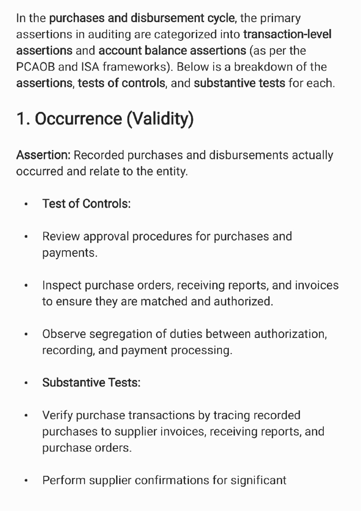 Audit Assertions and Controls for Purchases & Disbursement Cycle - Studocu