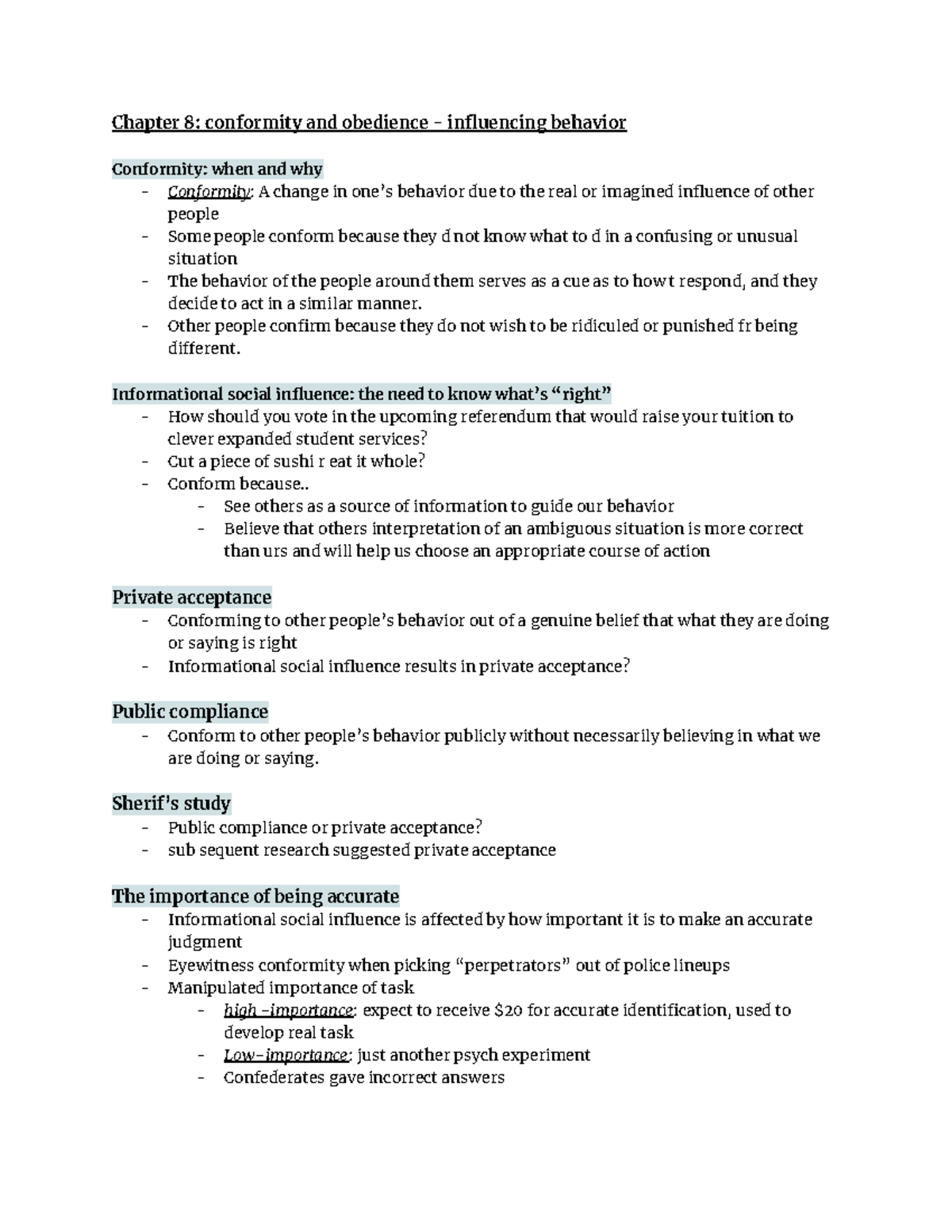Chapter 8 conformity and obedience - Chapter 8: conformity and ...