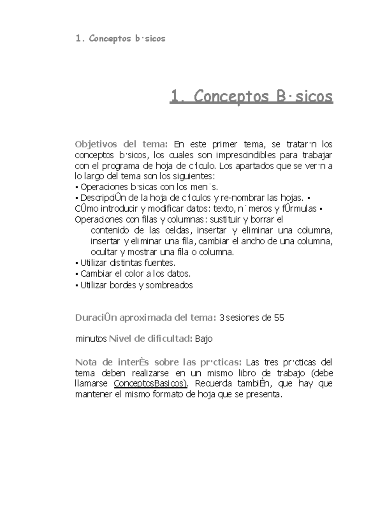 Prácticas Excel 27 10 24 - Conceptos b·sicos 1. Conceptos B·sicos ...