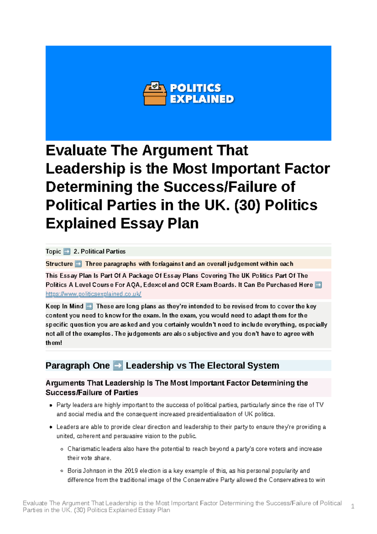 Evaluate The Argument That Leadership is Key to Political Parties ...