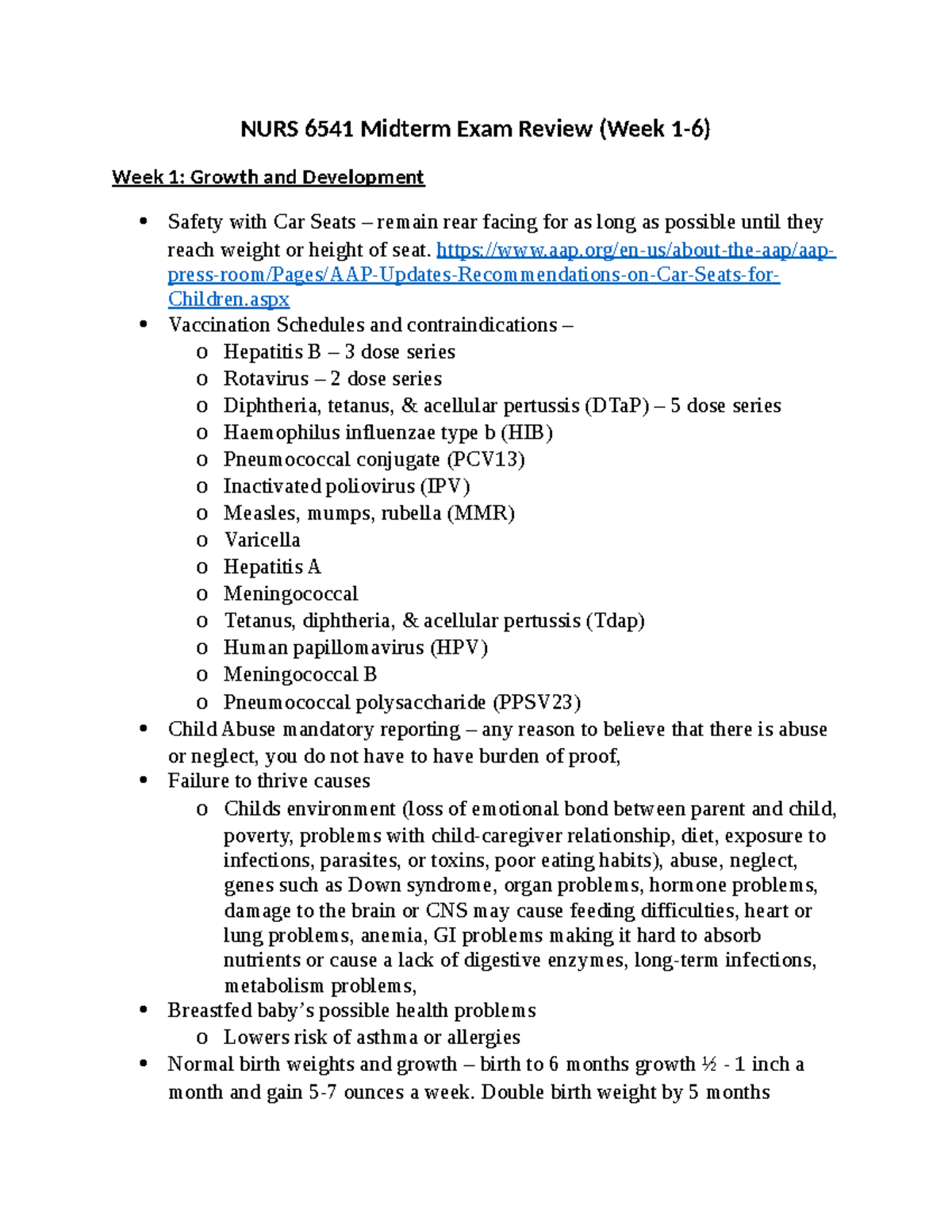 NURS 6541 Midterm Exam Review: Key Concepts from Weeks 1-6 - Studocu