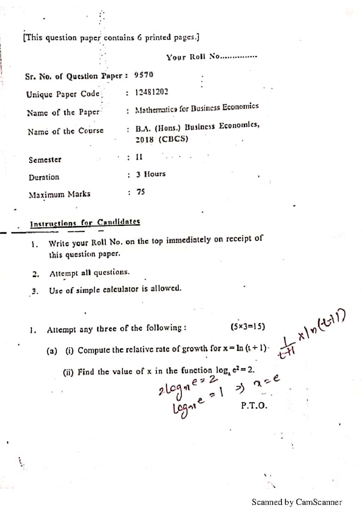 CBCS 2018 - paper - question paper contains 6 printed Your Roll No Sr ...