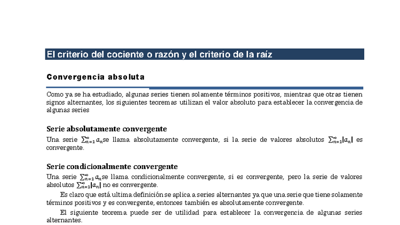 06 Criterio del Cociente y Raíz: Convergencia Absoluta y Condicional ...