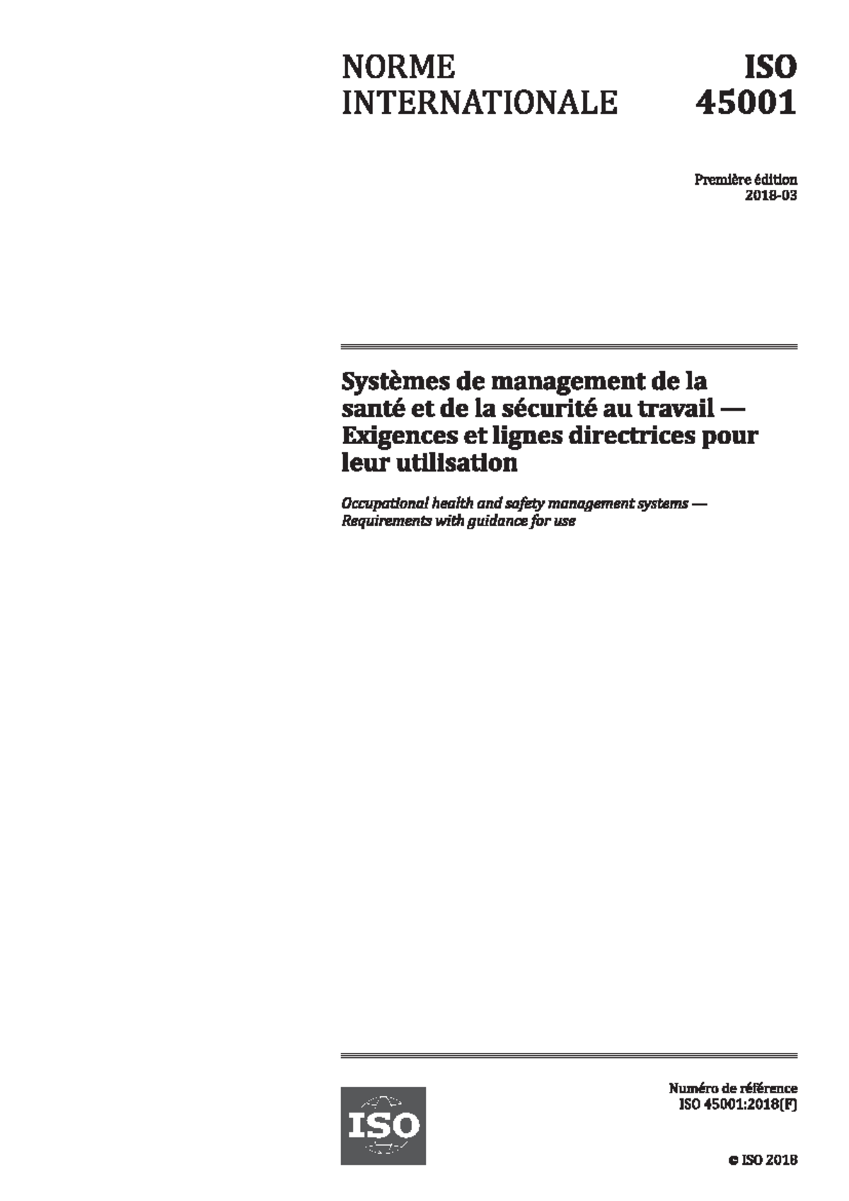 Norme ISO 45001:2018 - Systèmes de Management de la Santé et Sécurité ...