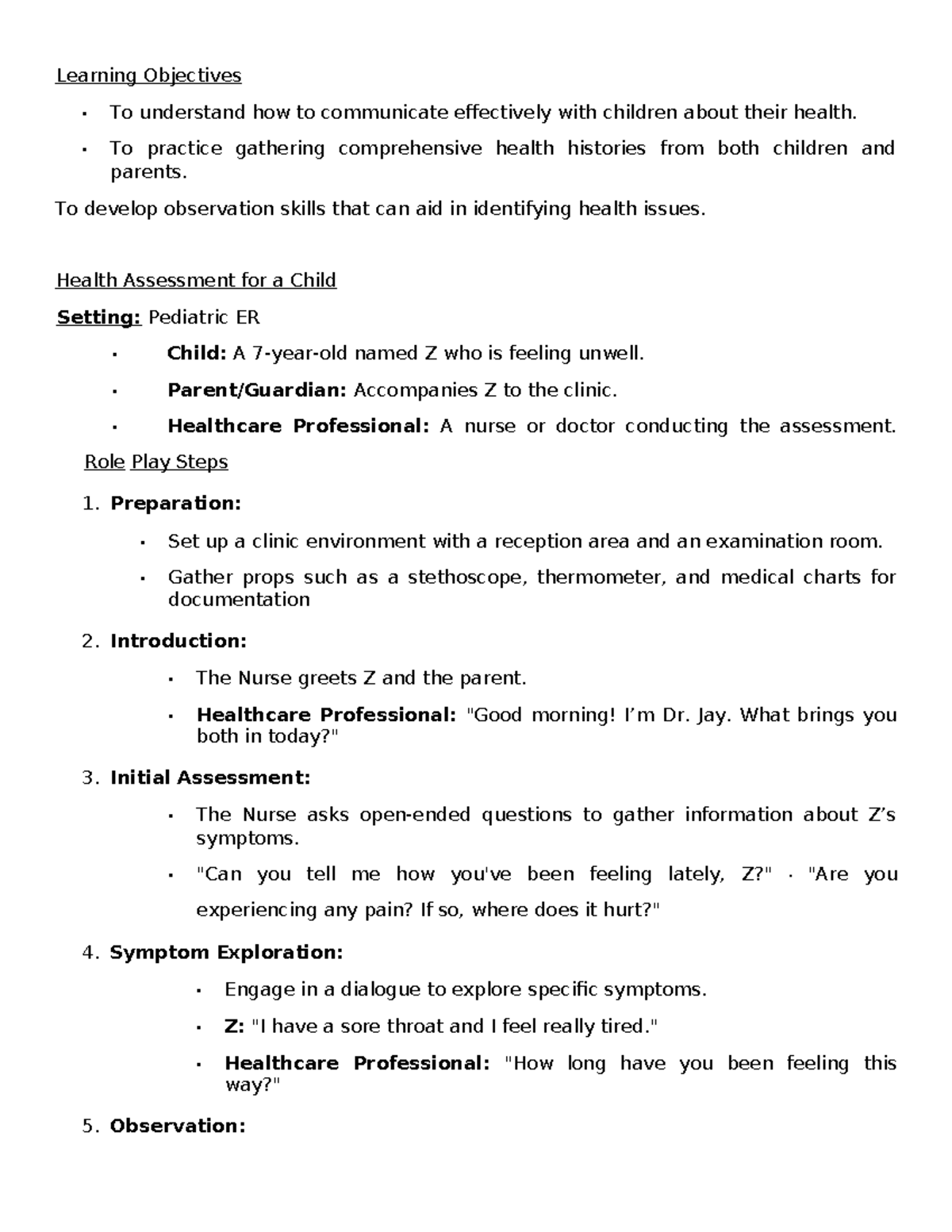 Age group health assessment - Learning Objectives • To understand how ...