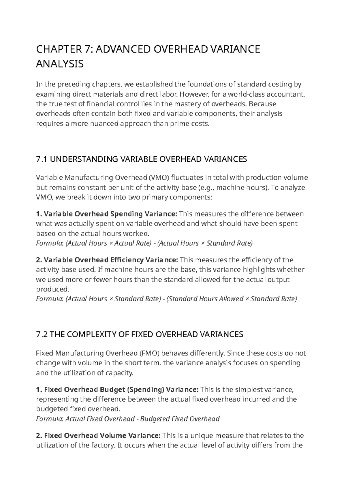 CHAPTER 7: Advanced Overhead Variance Analysis in Standard Costing - Studocu