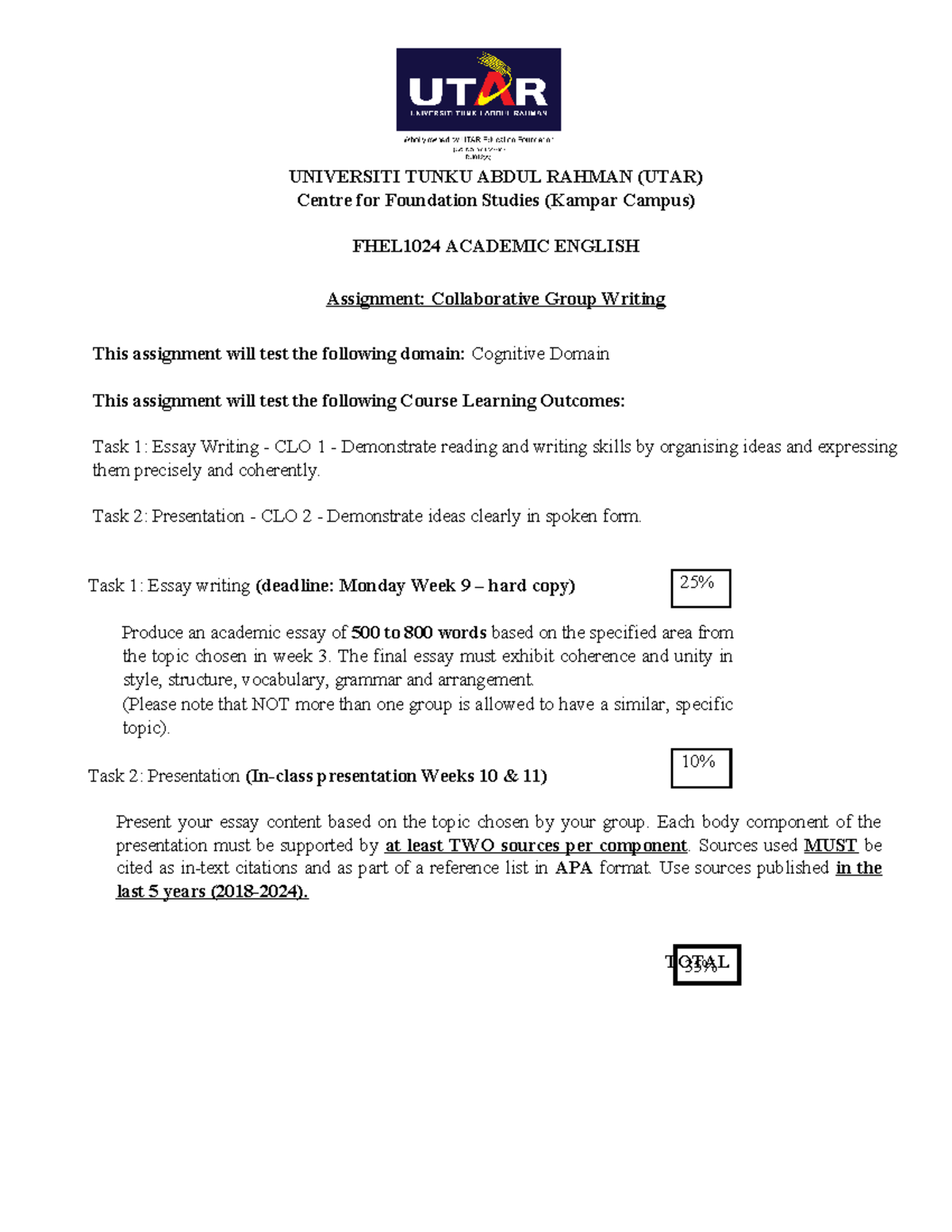 FHEL1024 Collaborative Group Writing Assignment Task Sheet 202406 - Studocu