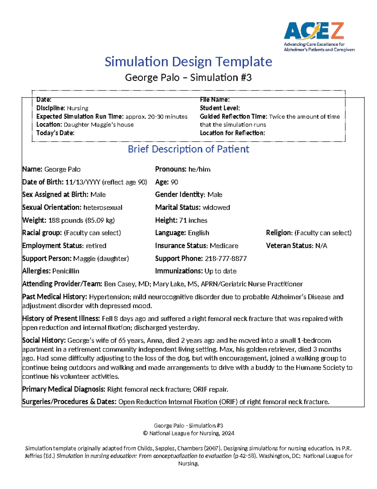 George Palo Nursing Simulation Template: Patient Care Scenario - Studocu