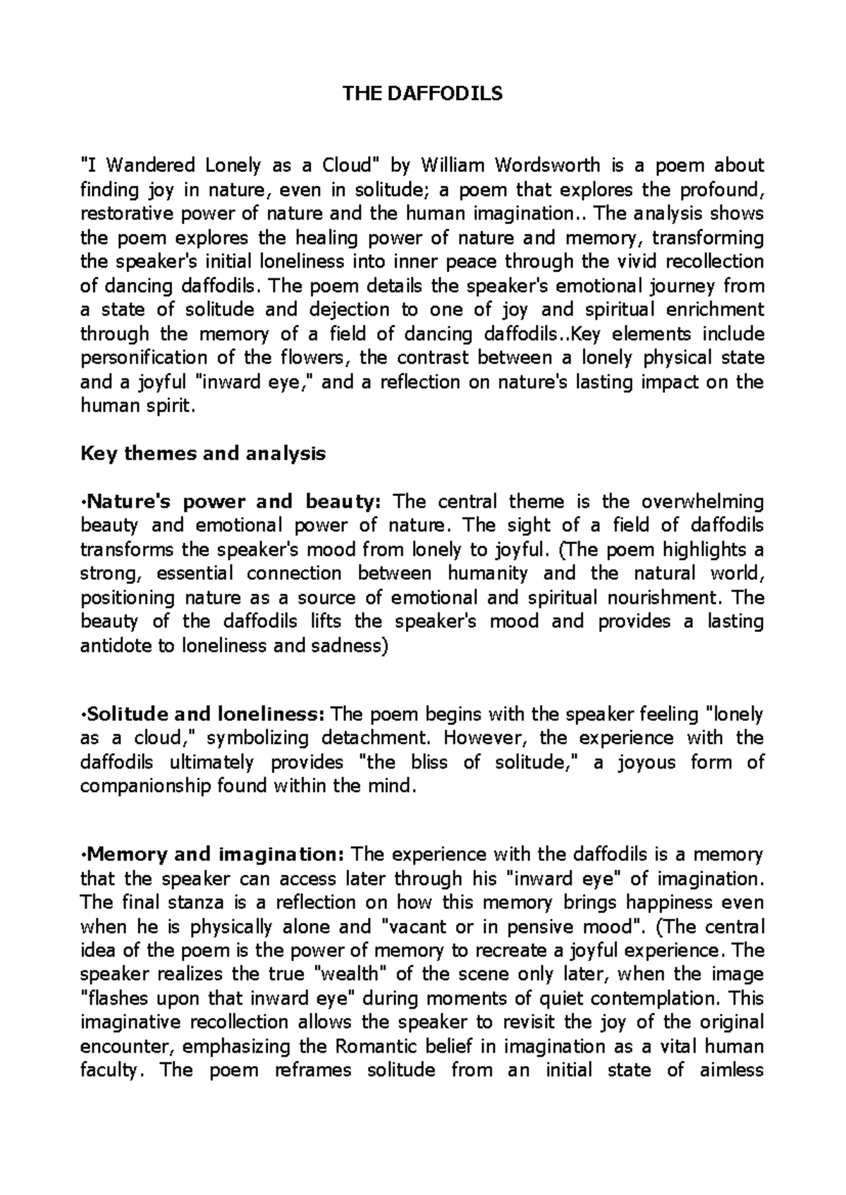 Analysis of "The Daffodils" by William Wordsworth: Themes & Insights ...