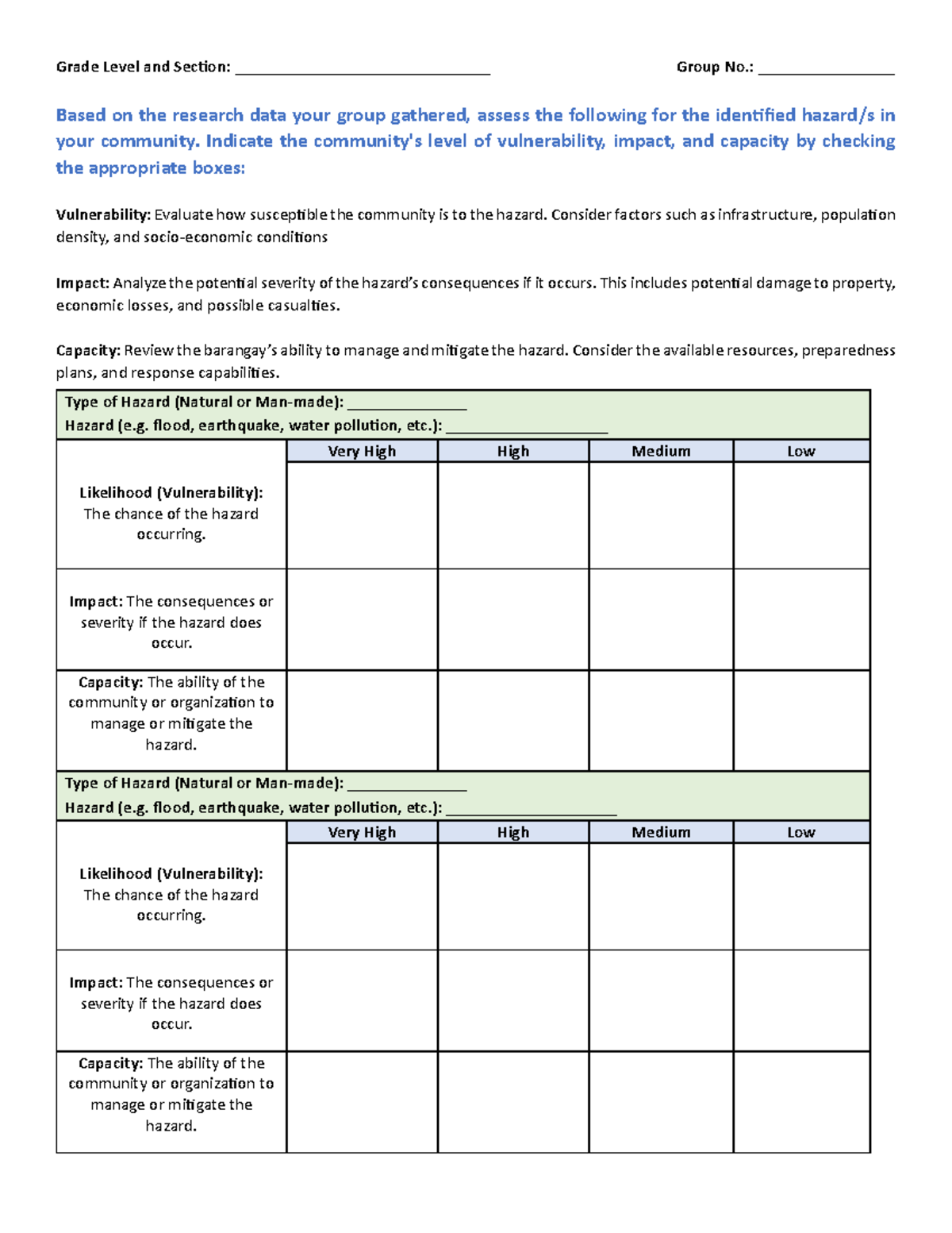 Risk Matrix Assessment for DRRR (Disaster Risk Reduction and Resilience ...