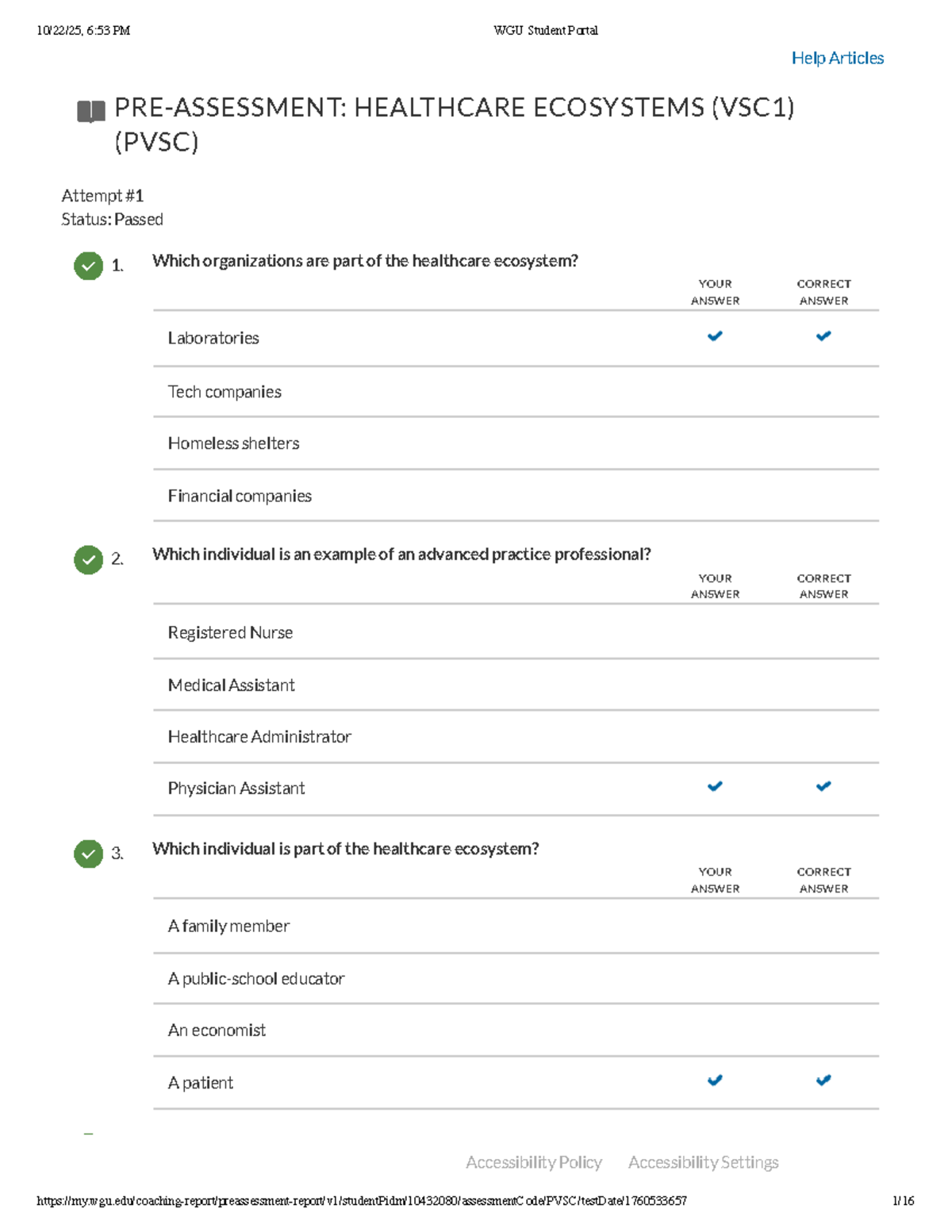 Healthcare Ecosystems Pre-Assessment (VSC1) - WGU Student Portal - Studocu