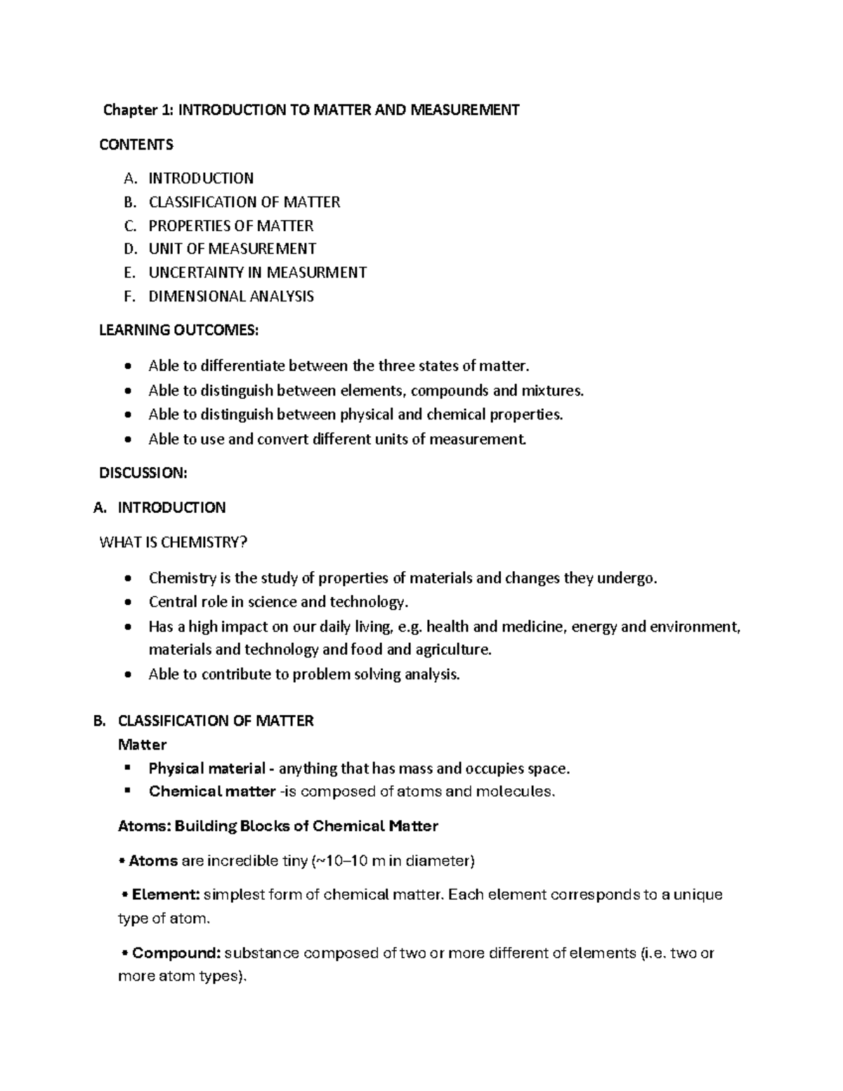 Inorganic Chemistry Chapter 1: Introduction to Matter & Measurement ...