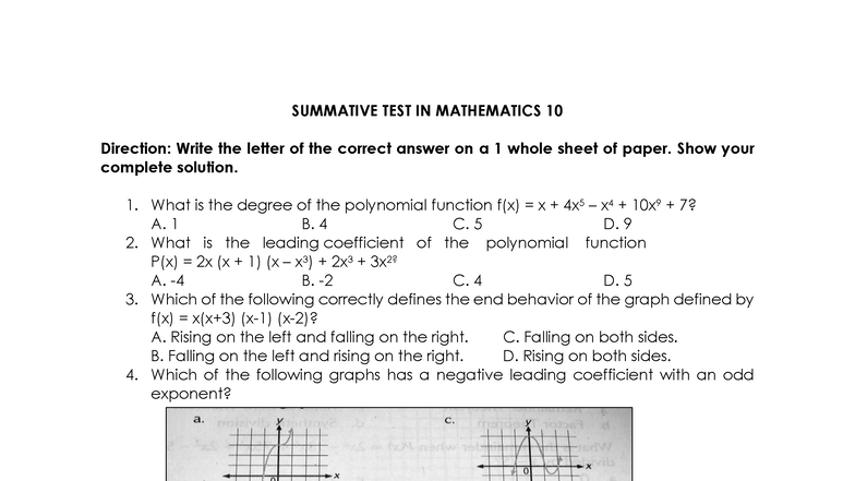 MATHEMATICS 10: 2ND Quarter Summative Test Reviewer - Studocu