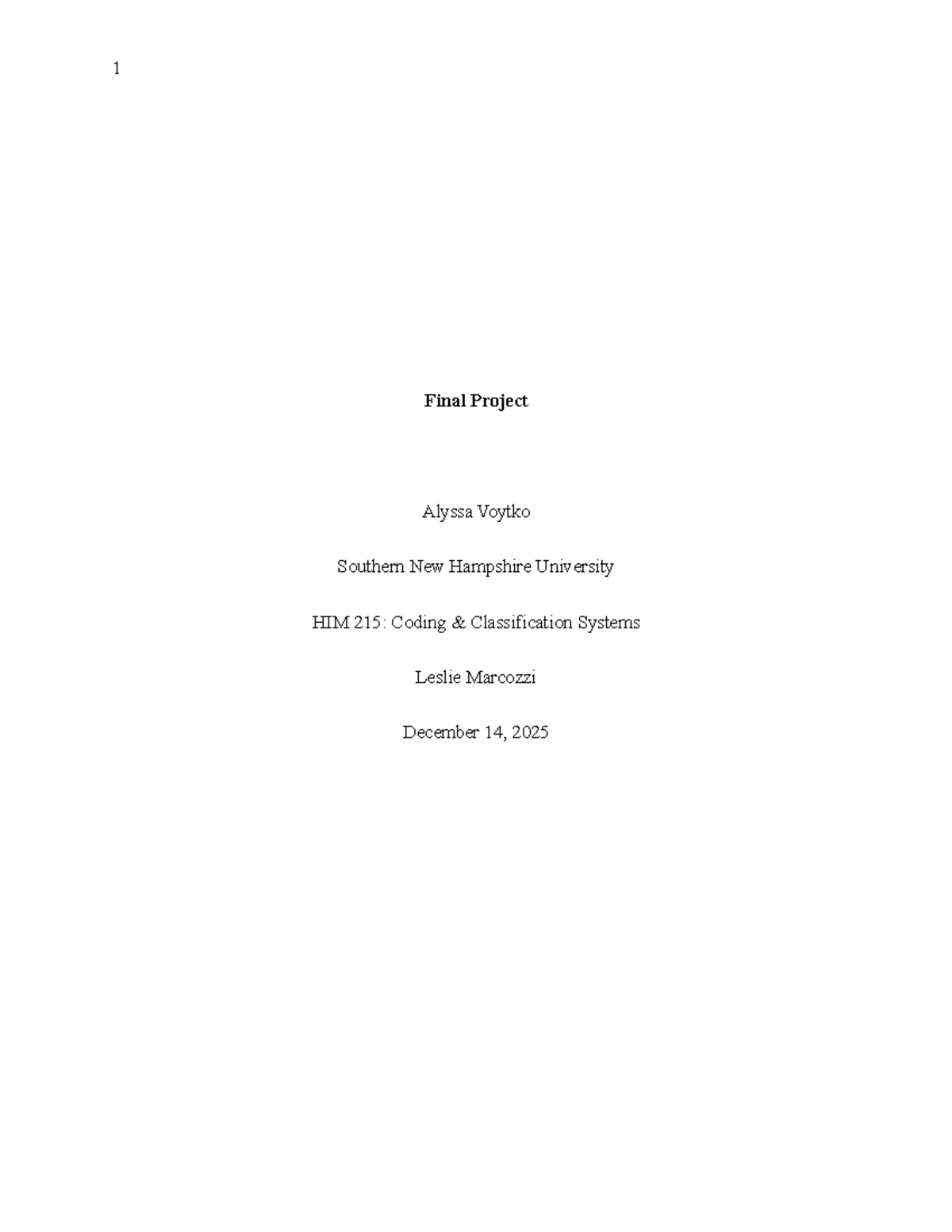 HIM 215: Final Project on Coding Classification Systems - Studocu