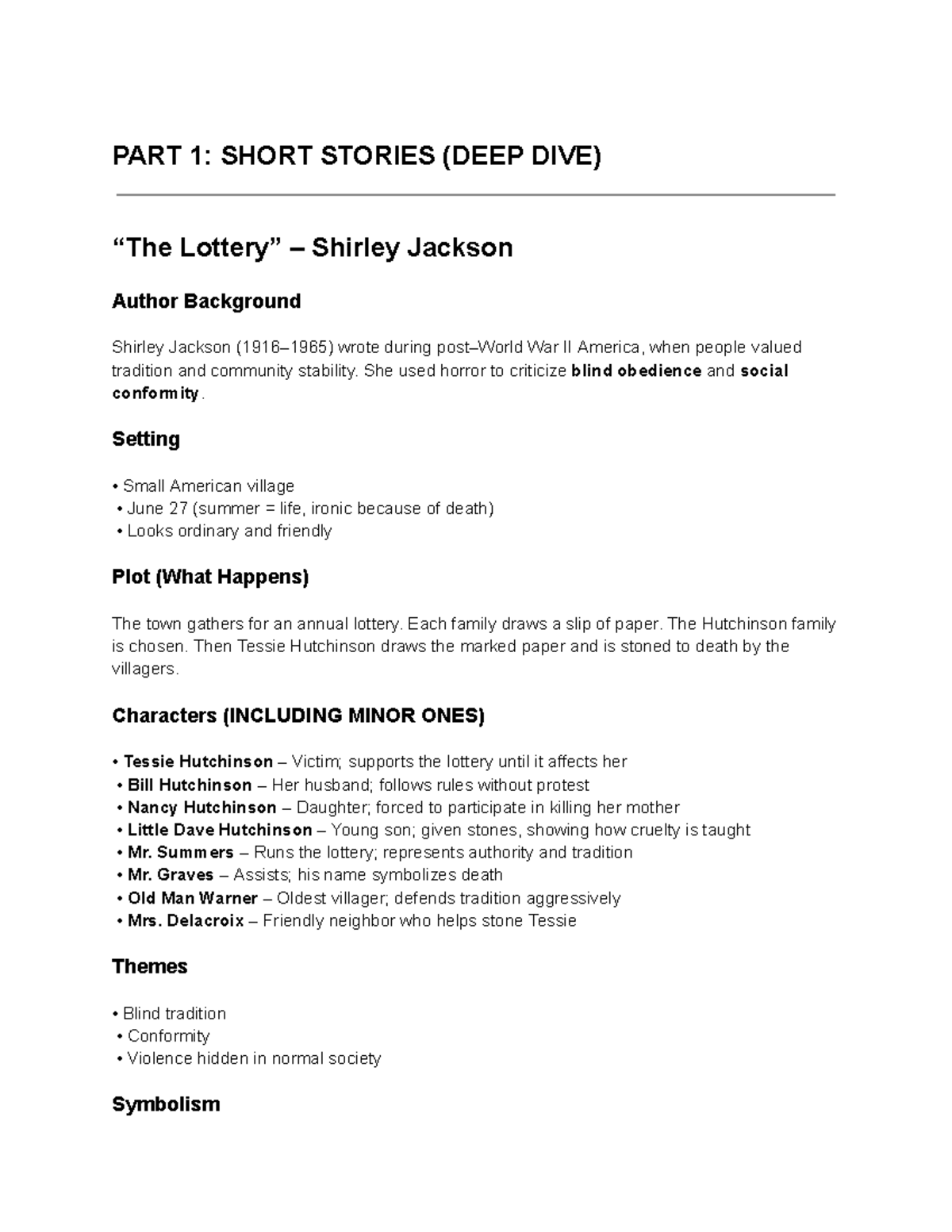 English Final - Short Stories Analysis & Writing Skills Guide - Studocu