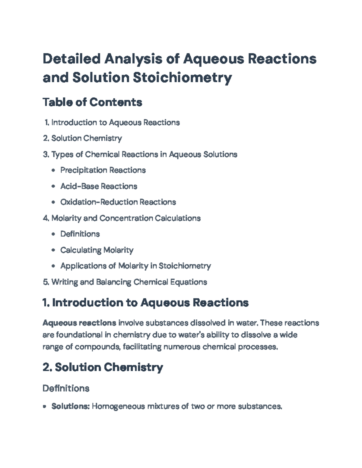 Aqueous Reactions & Solution Stoichiometry Guide (CHEM 101) - Studocu