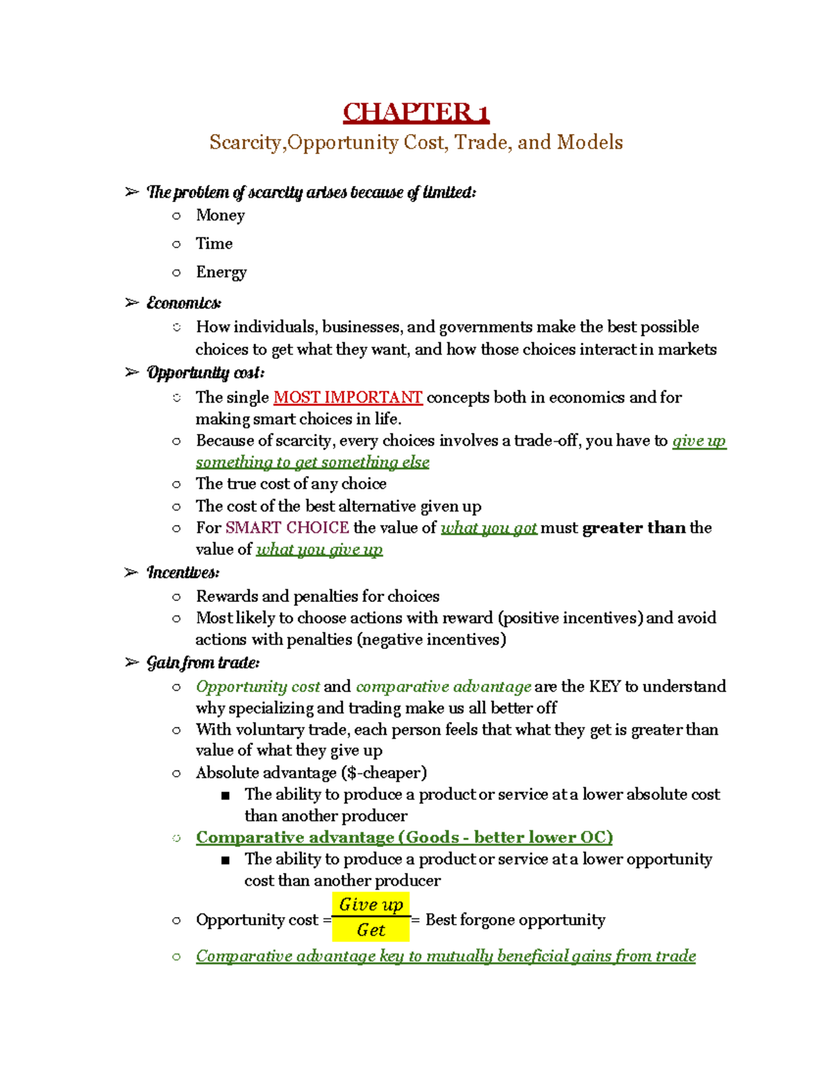 ECN 104 Chapter 1 & 2: Scarcity, Opportunity Cost, and Demand - Studocu