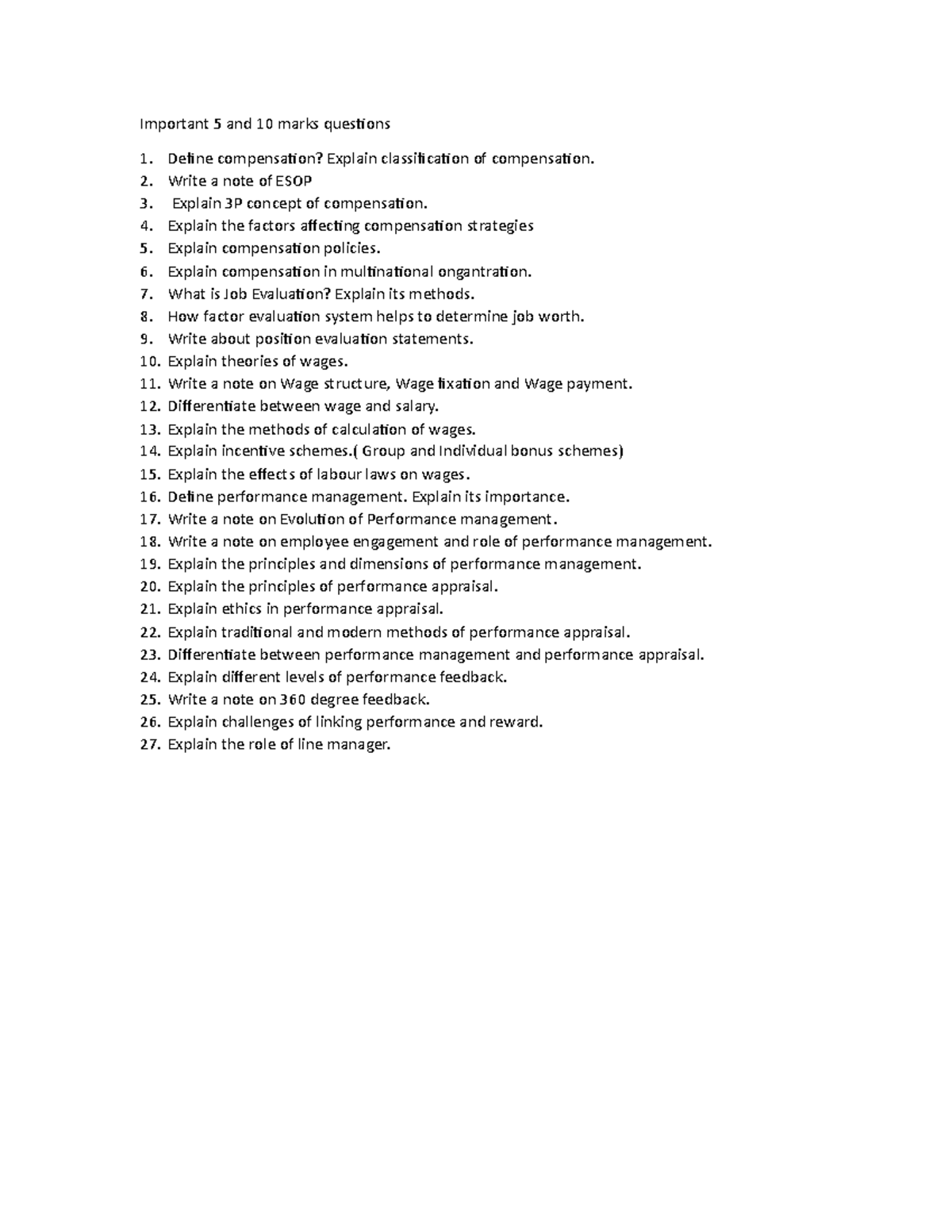 CPM - Key Questions on Compensation and Performance Management - Studocu