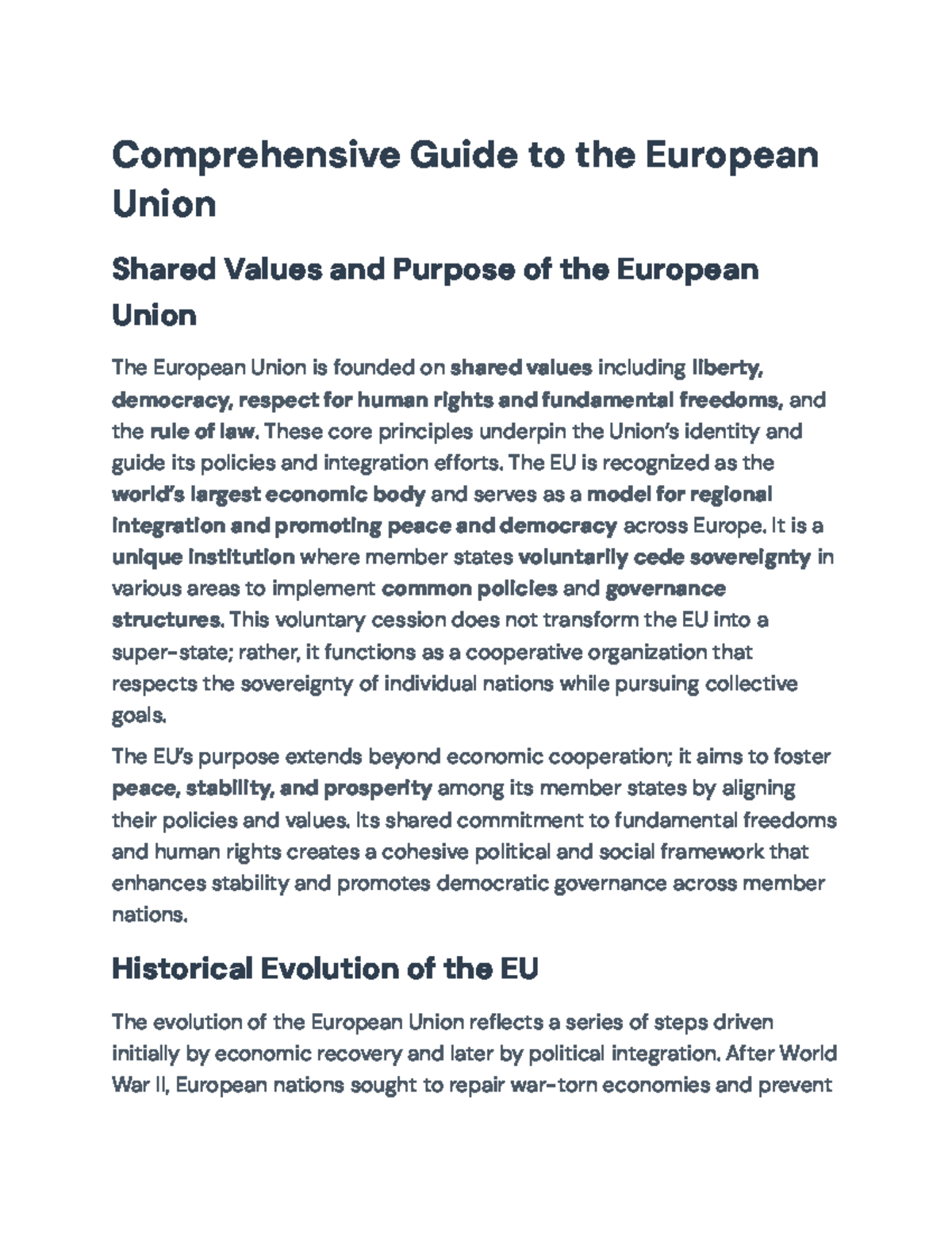 Comprehensive Overview of the EU: Values, Governance & Challenges - Studocu