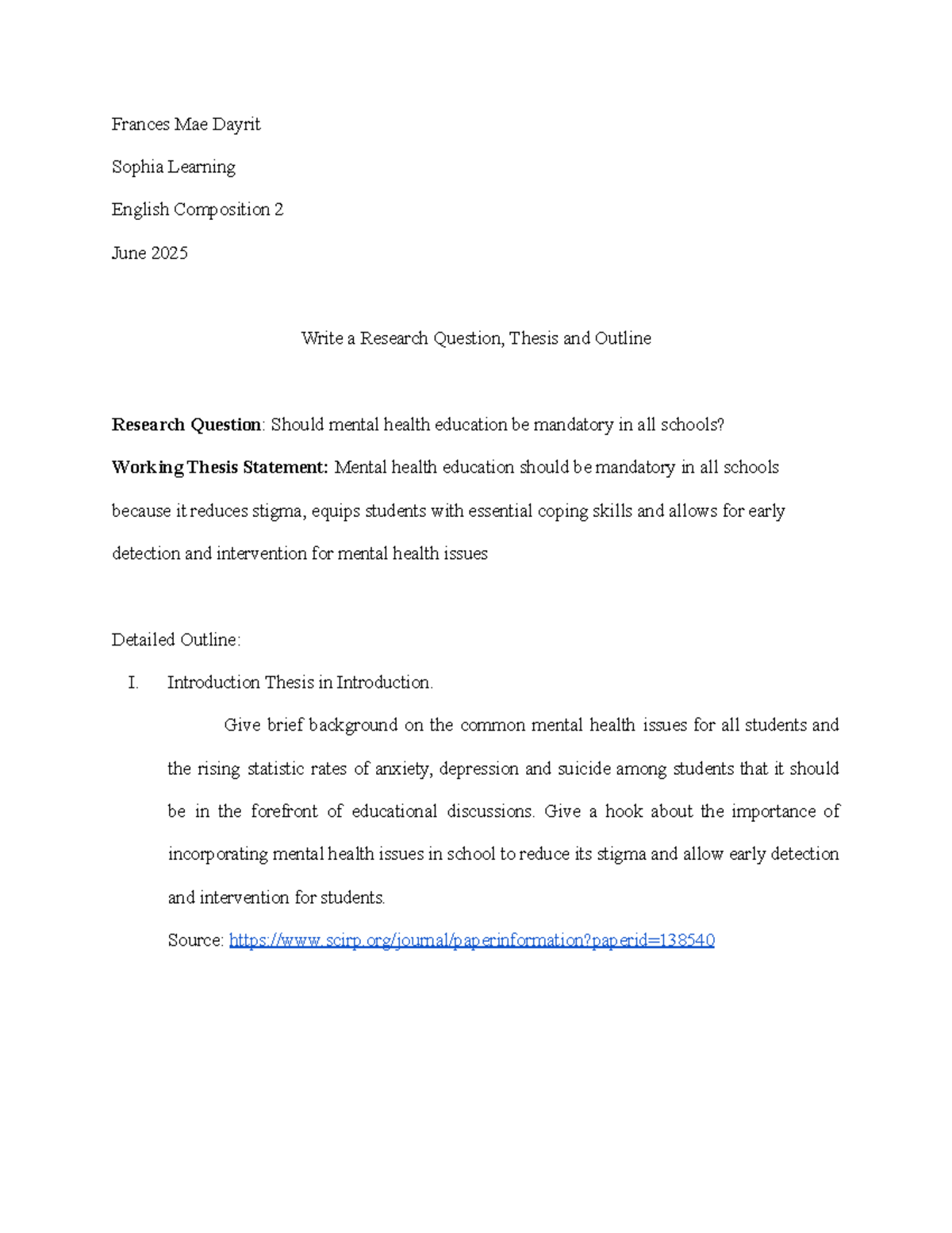 Touchstone 4: Argumentative Essay on Mandatory Mental Health Education ...