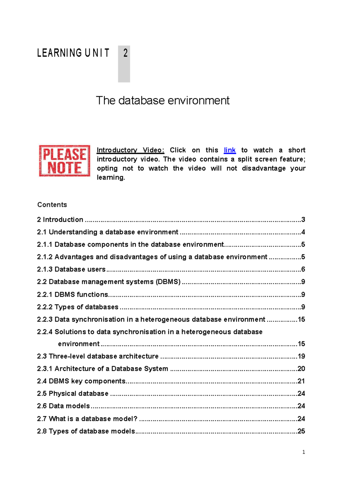 Learning Unit 2: The Database Environment Overview and Key Concepts ...
