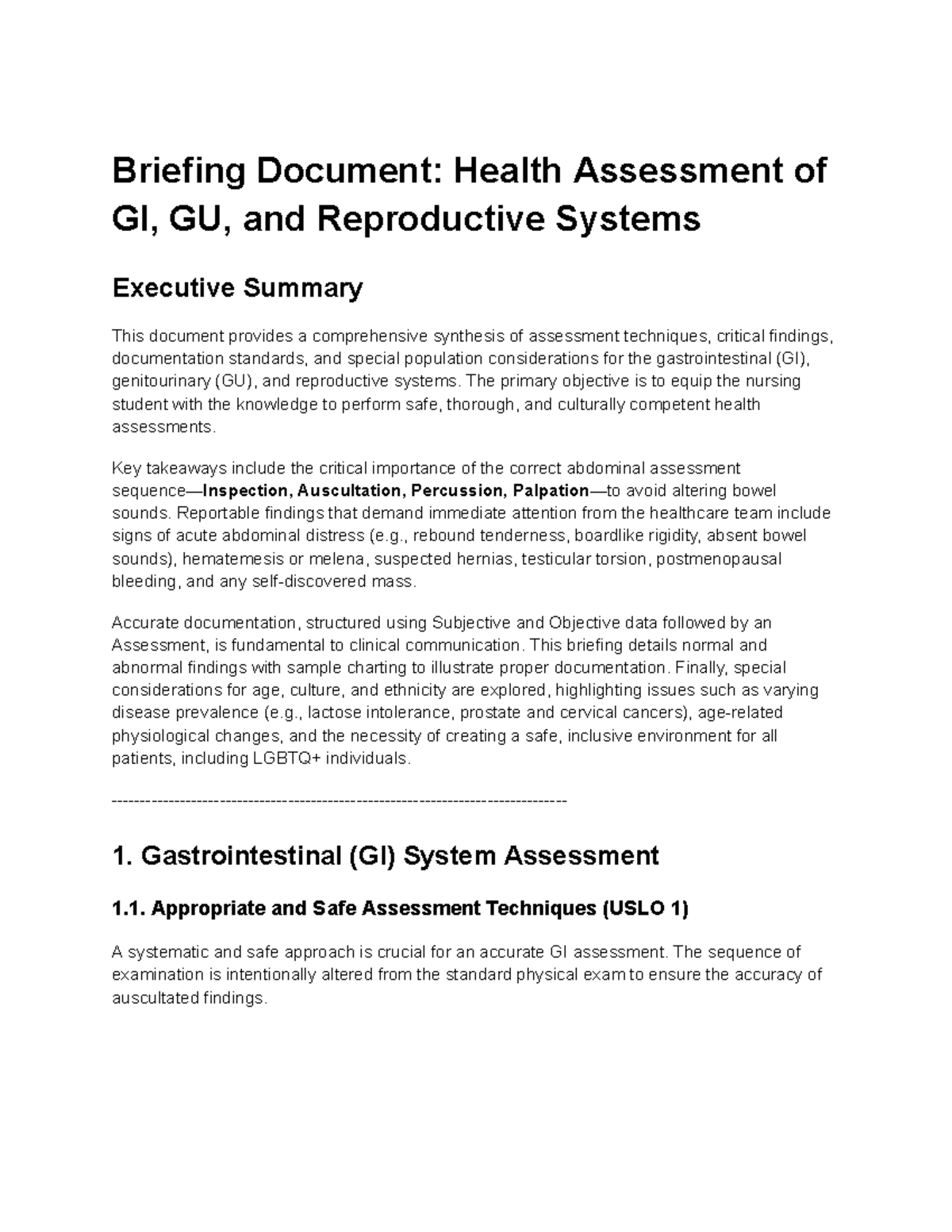 GI, GU, and Reproductive System Health Assessment - Exam 4 Summary ...
