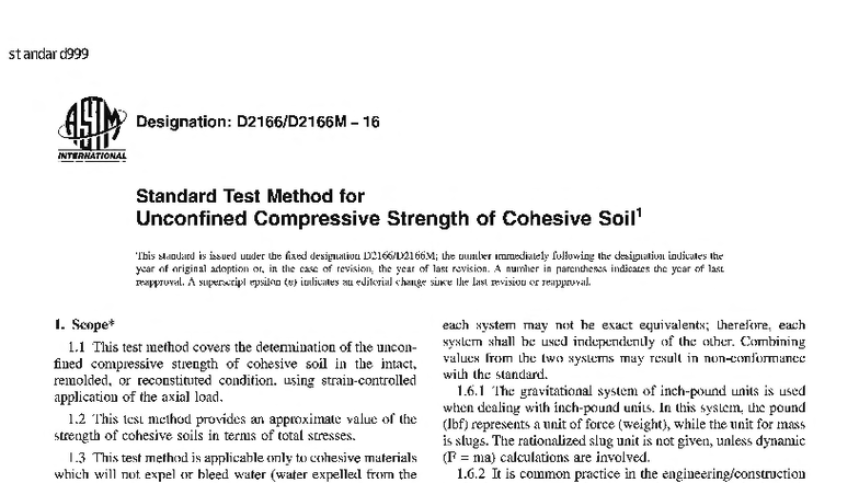 ASTM D2166: Standard Test Method for Unconfined Compressive Strength of ...