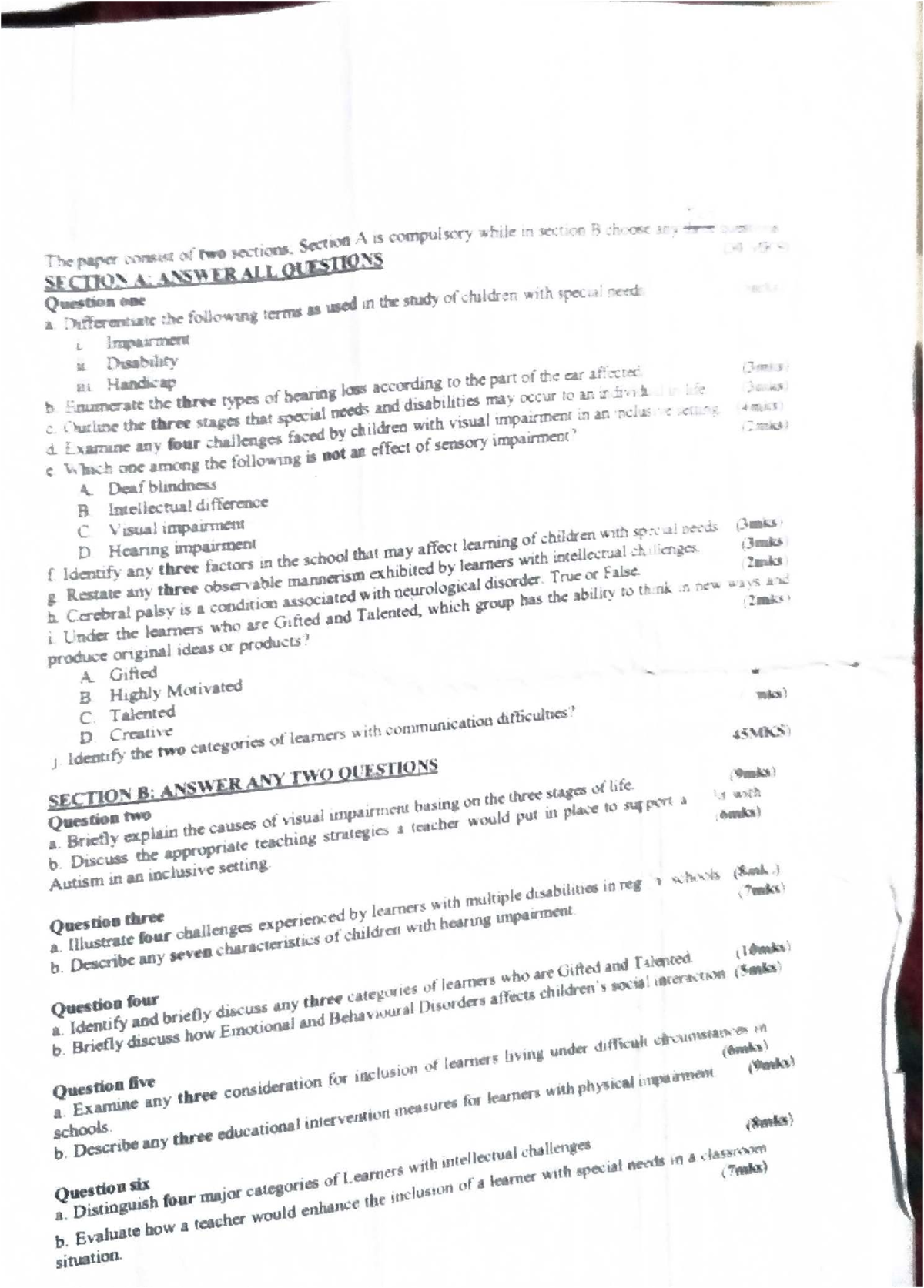 Special Needs & Disabilities: Exam Q&A (Course Code: 20250927) - Studocu